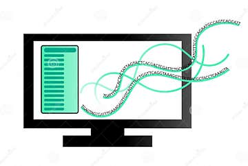 Illustration of a Computer with DNA Sequencing Information Stock ...