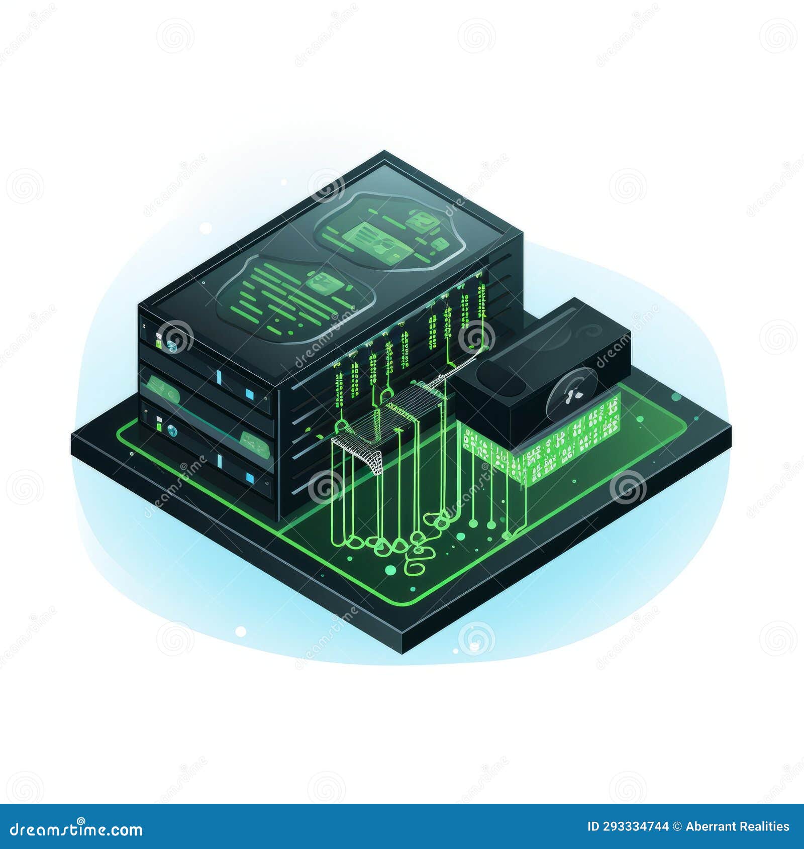 An Illustration of a Computer with Green Lights on it Stock ...
