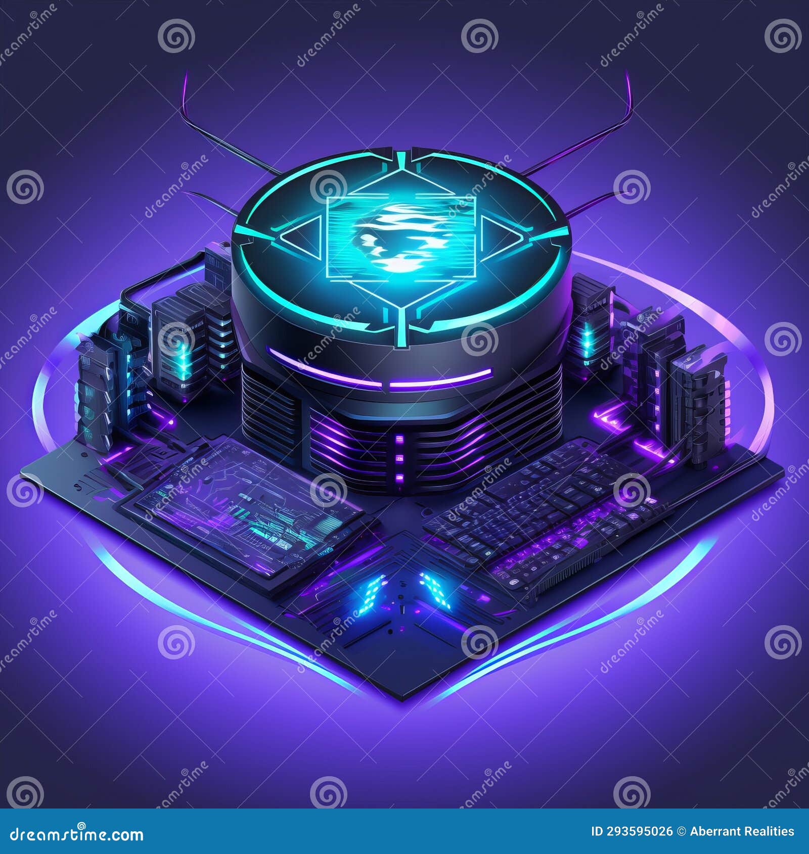 An Illustration of a Computer with Neon Lights on it Stock Illustration ...