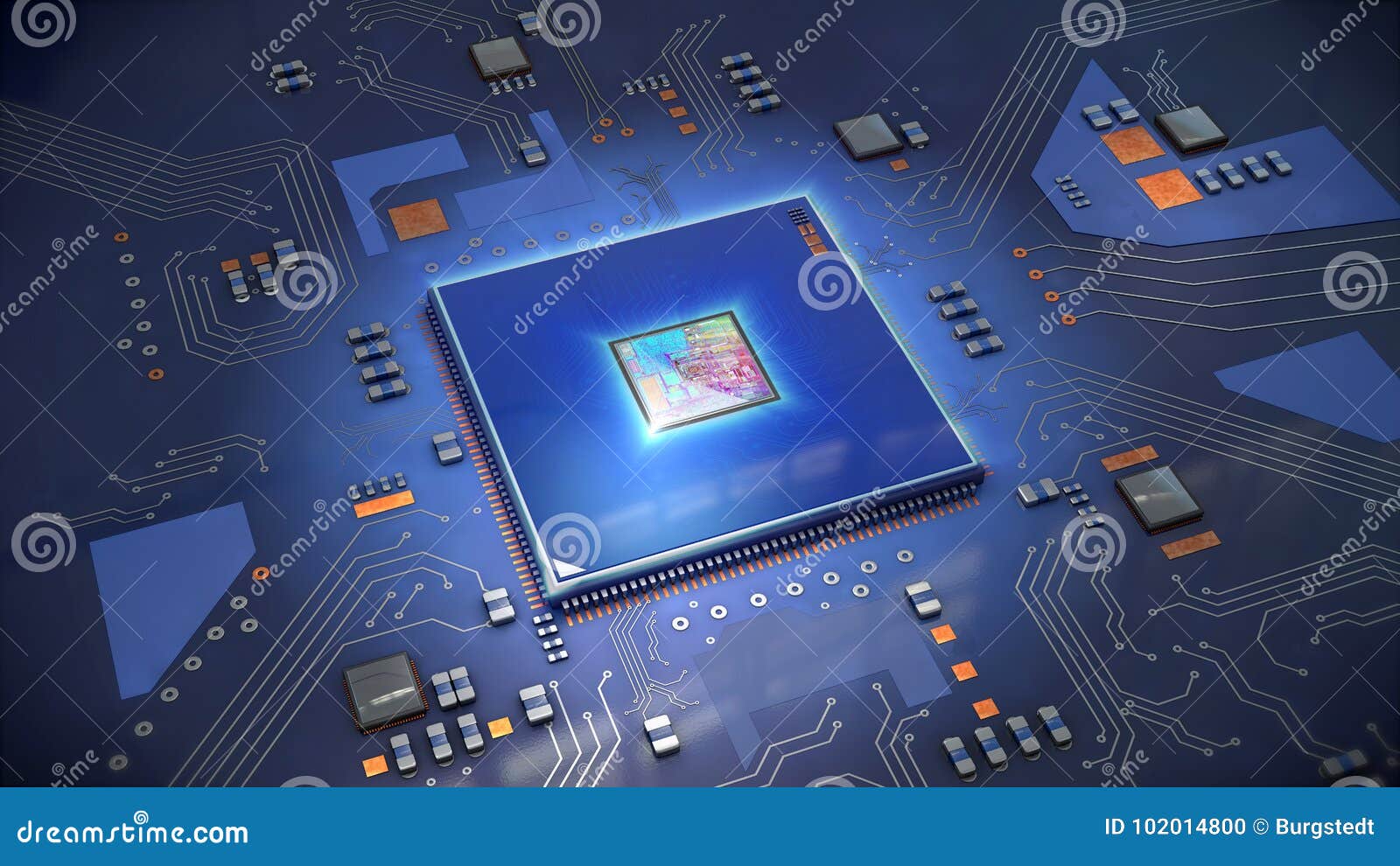 Illustration of a Computer Processor in Bright Blue on Circuit B Stock ...