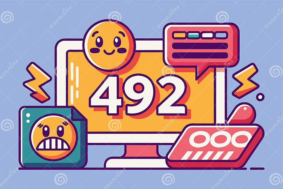 An Illustration of a Computer Screen with a 492 Error Code, Surrounded ...