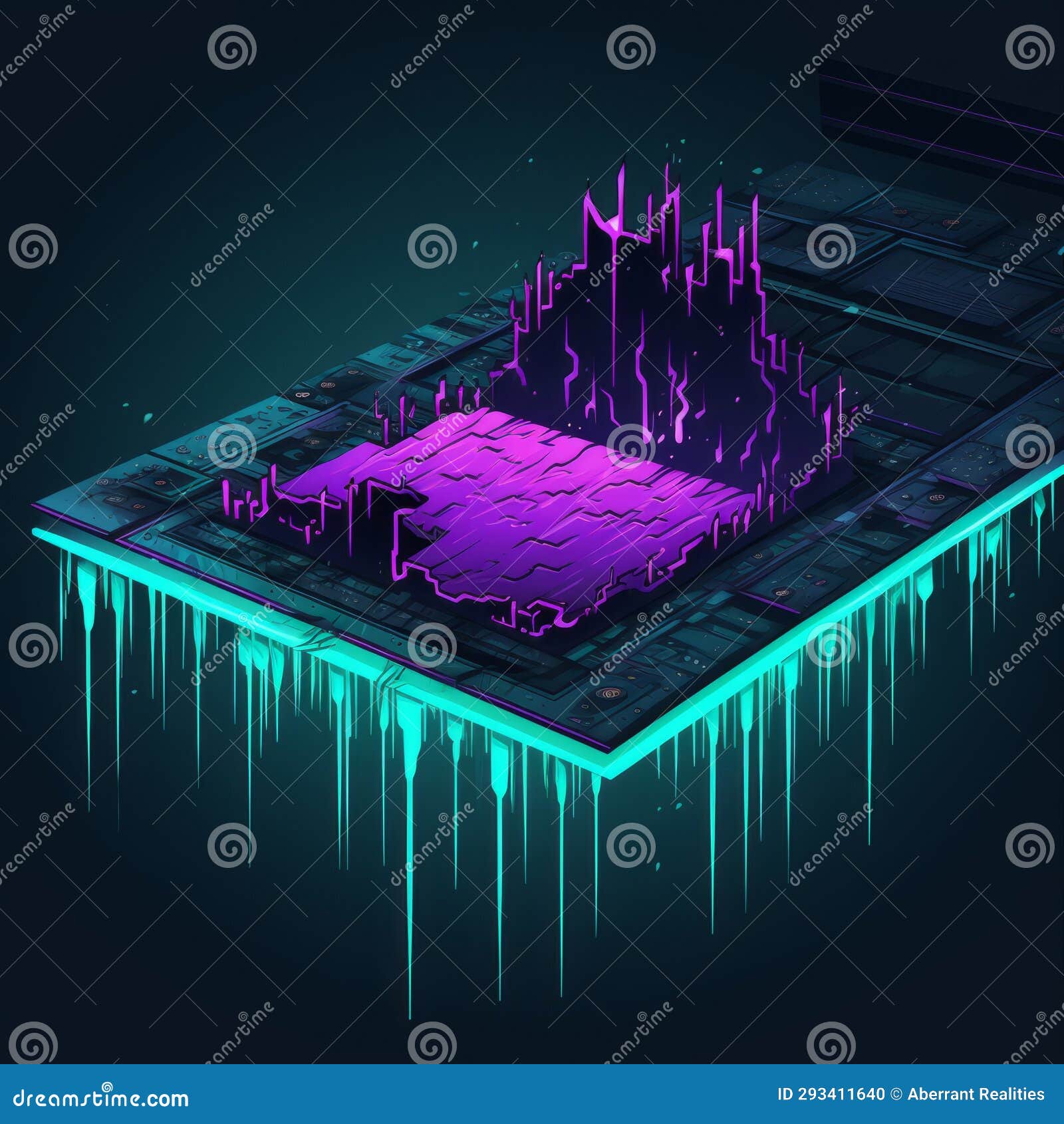 An Illustration of a Computer Screen with Neon Lights Stock ...