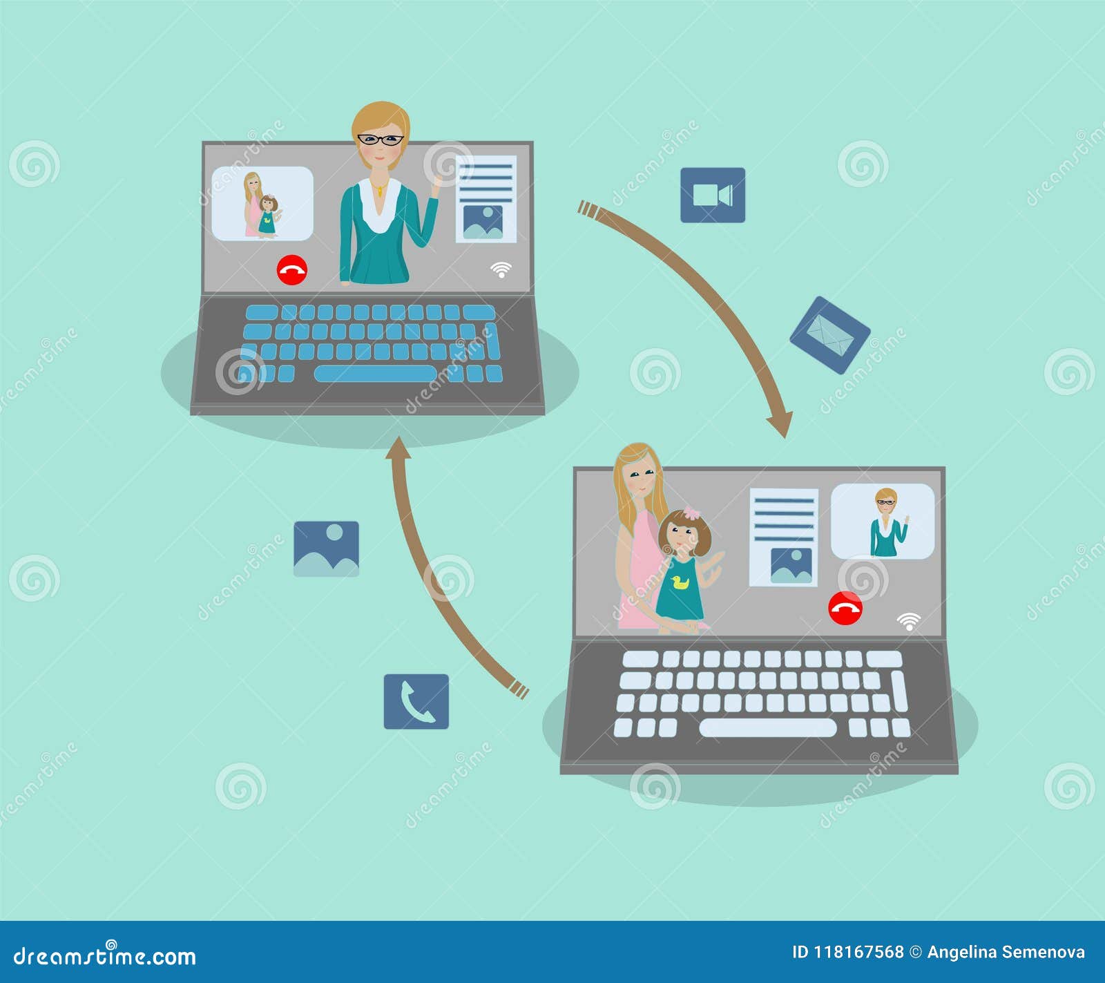 Illustration of Computers with Icon and People Talking in a Social ...