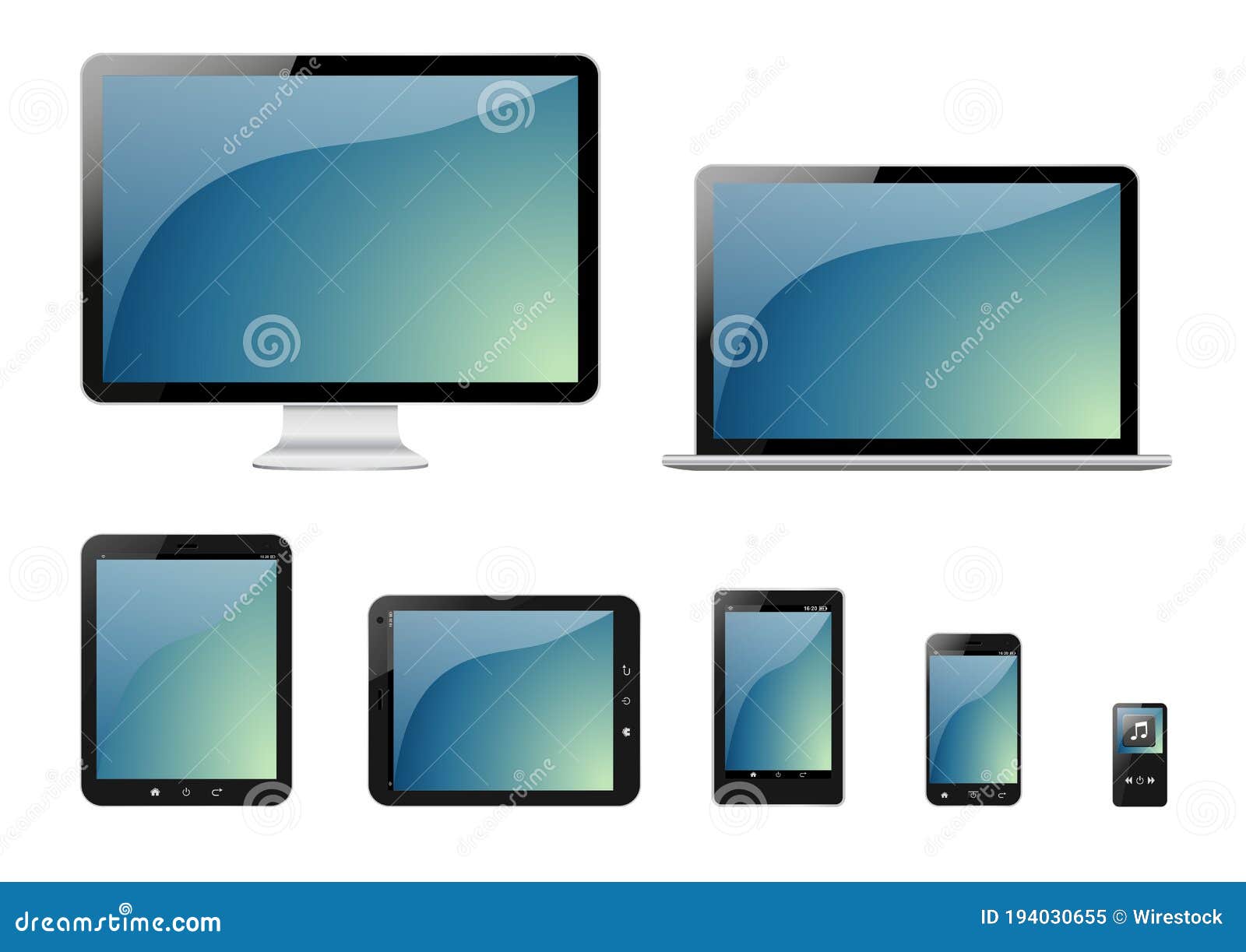 Illustration of Computers and Portable Devices in Different Sizes and ...