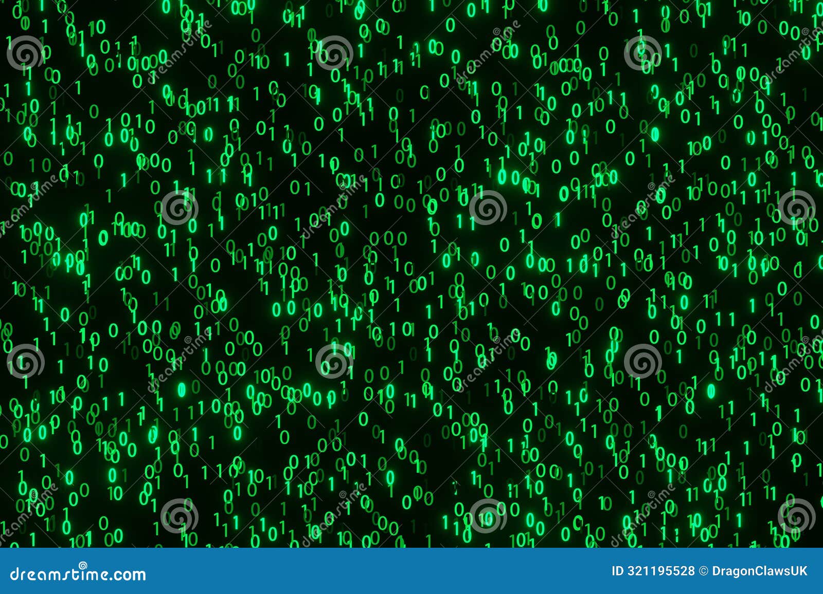 Green Glowing Binary Numbers Raining (falling) Down on Black Background ...
