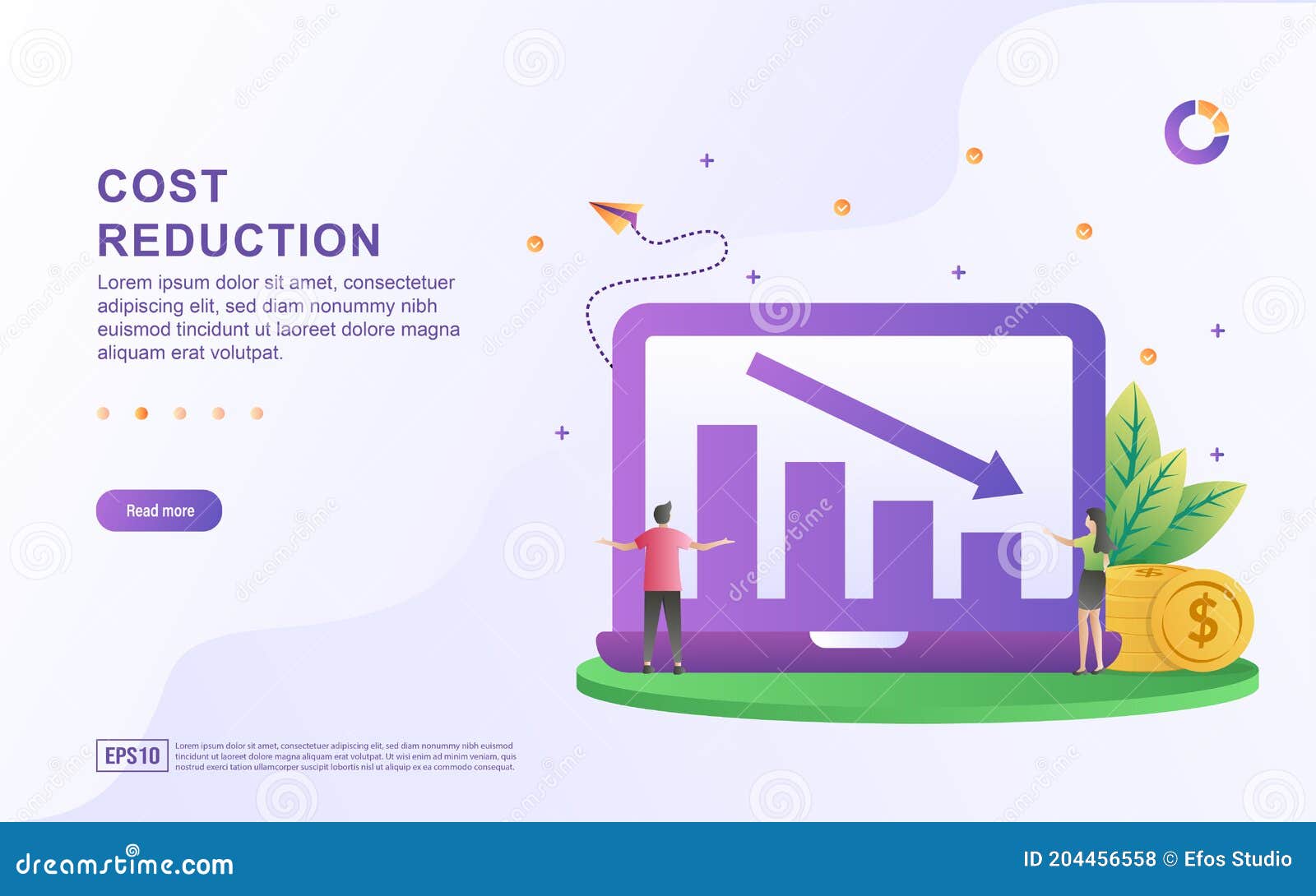 Illustration Concept of Cost Reduction with a Graphic Image and a Down ...