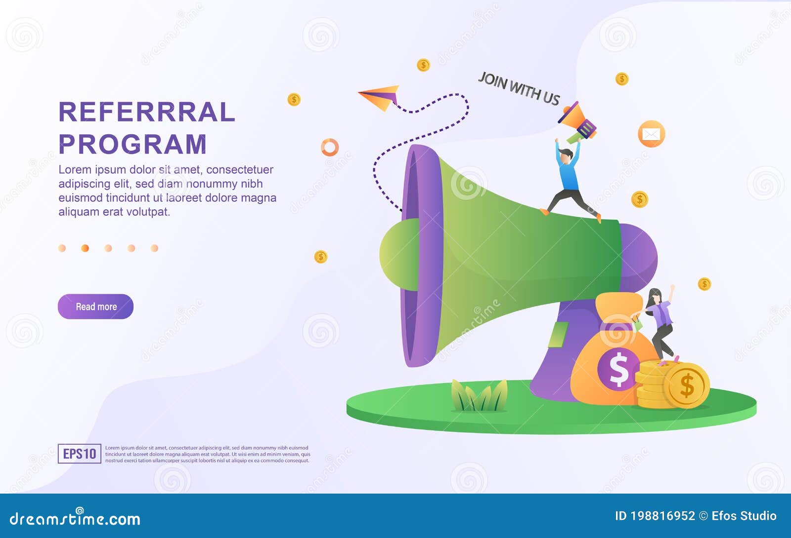 Illustration Concept of Referral Program with a Big Megaphone Stock ...