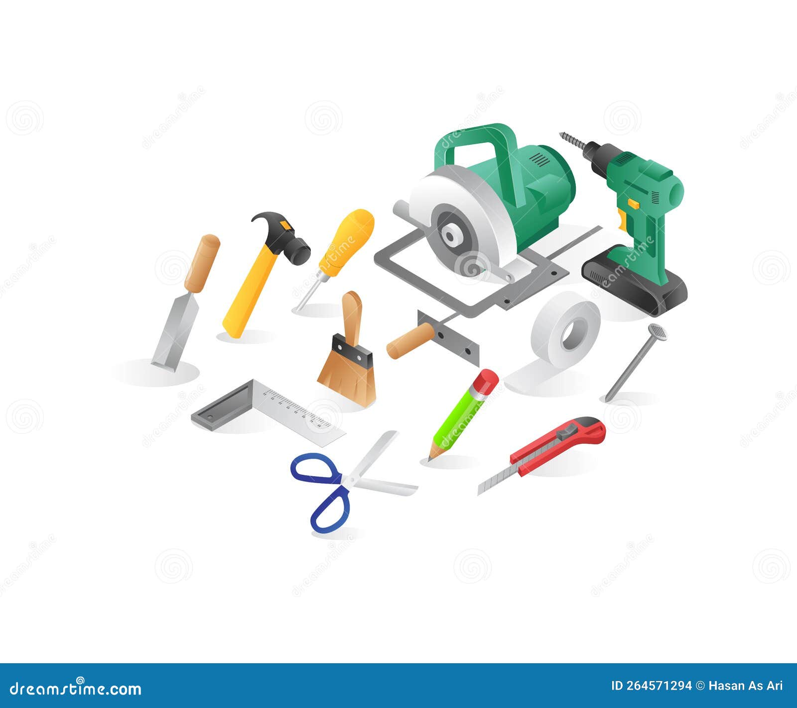 Illustration Concept of a Set of Electric Manual Builder Tools Stock ...