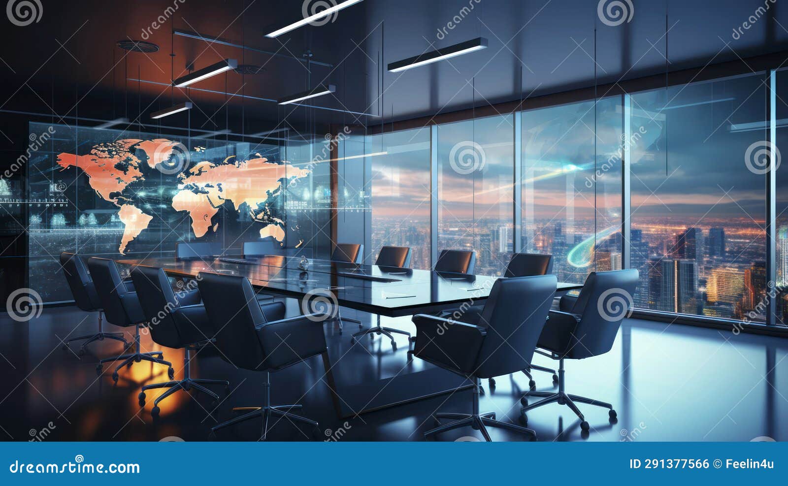 Illustration of a Conference Room with a World Map on the Wall Stock ...