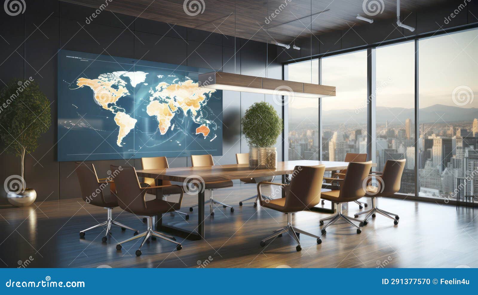Illustration of a Conference Room with a World Map on the Wall Stock ...