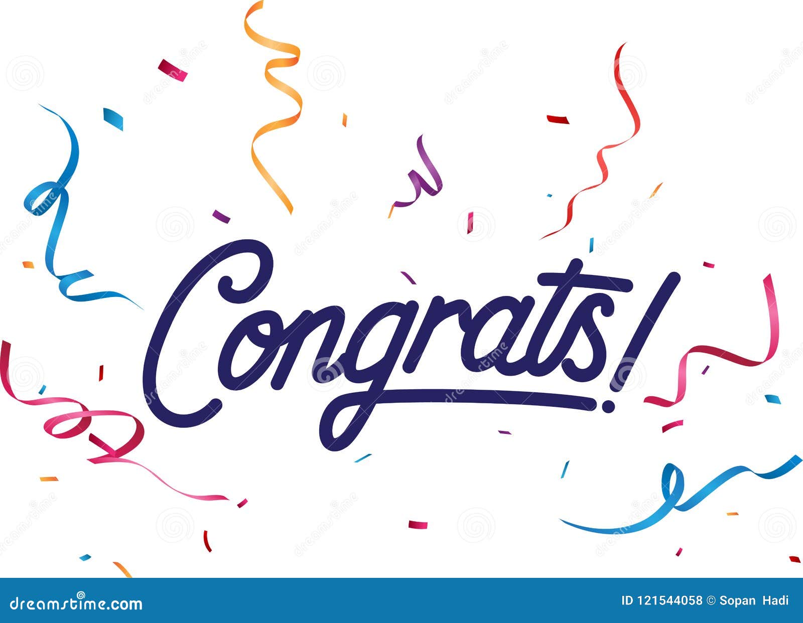 Congrats Sign On Colorful Cut Ribbon Confetti Background Cartoon Vector ...