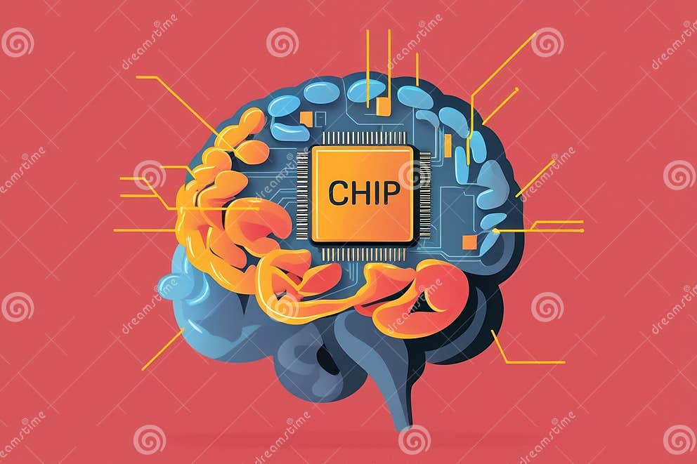 Illustration of the Connection between a Chip and a Brain, Symbolizing ...