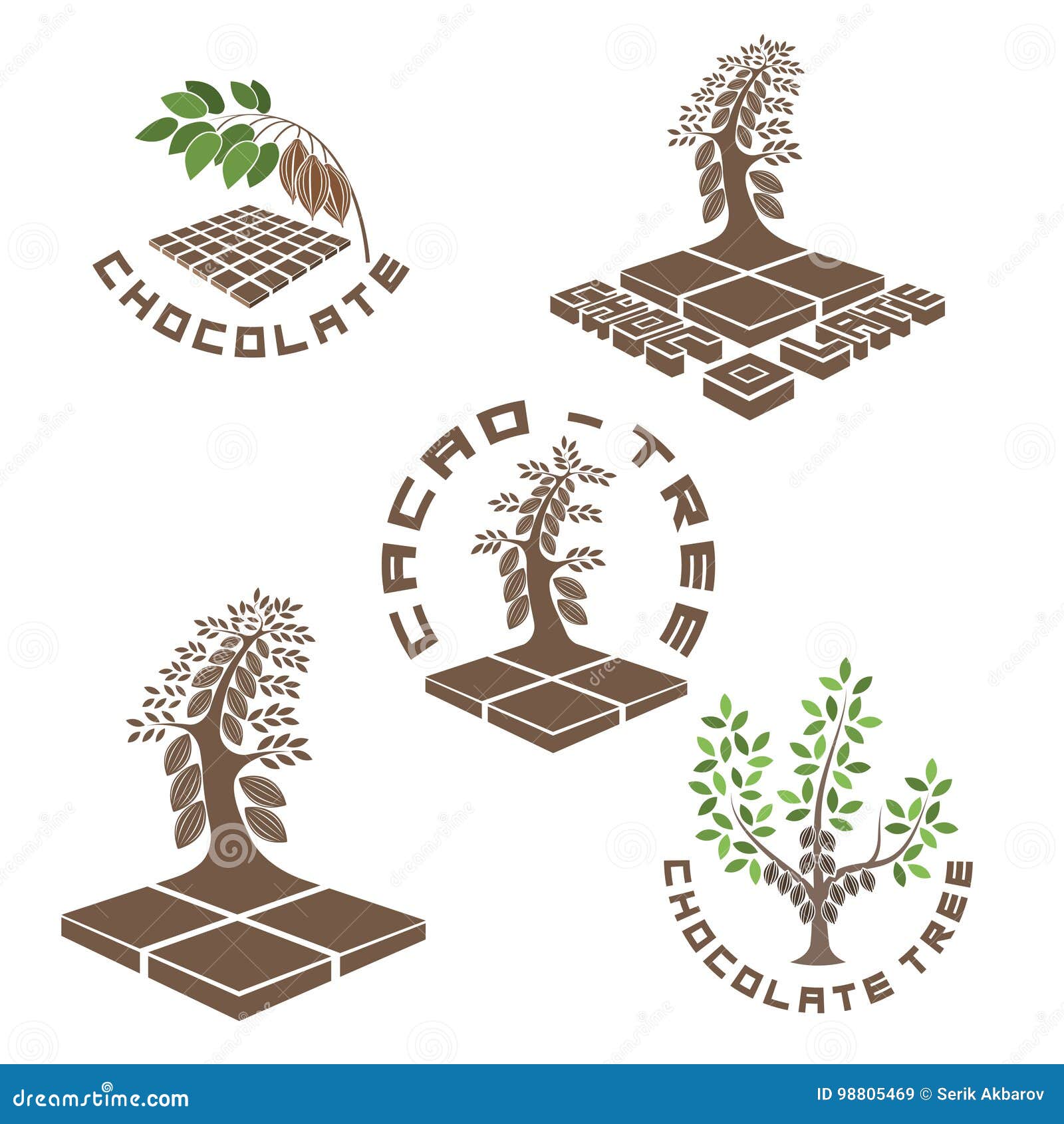 An Illustration Consisting of Five Images of a Chocolate Tree Stock ...