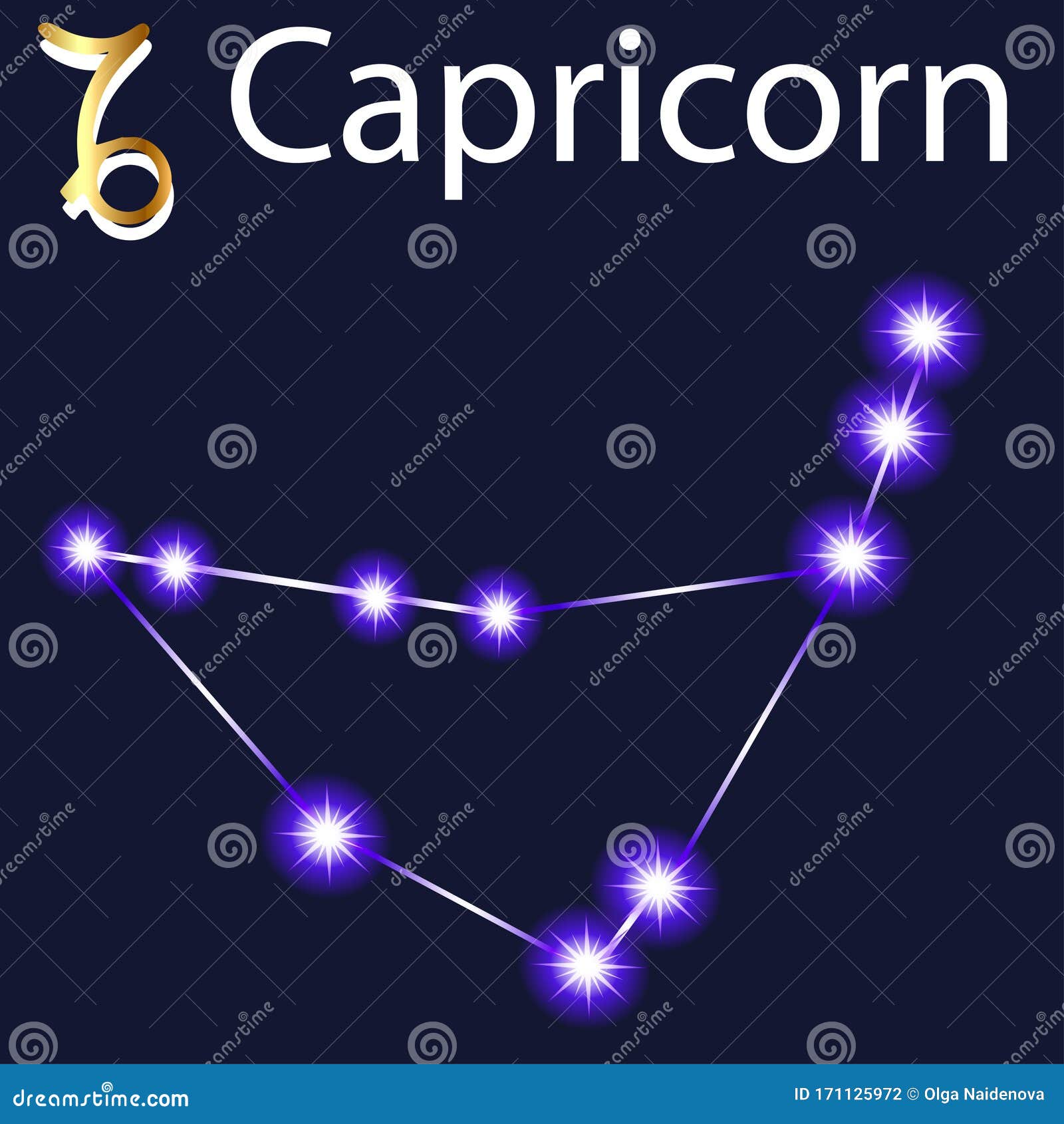 Constellation Capricorn with Stars in the Night Sky Stock Vector ...