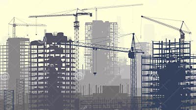 Illustration of Construction Site with Cranes and Building. Stock ...