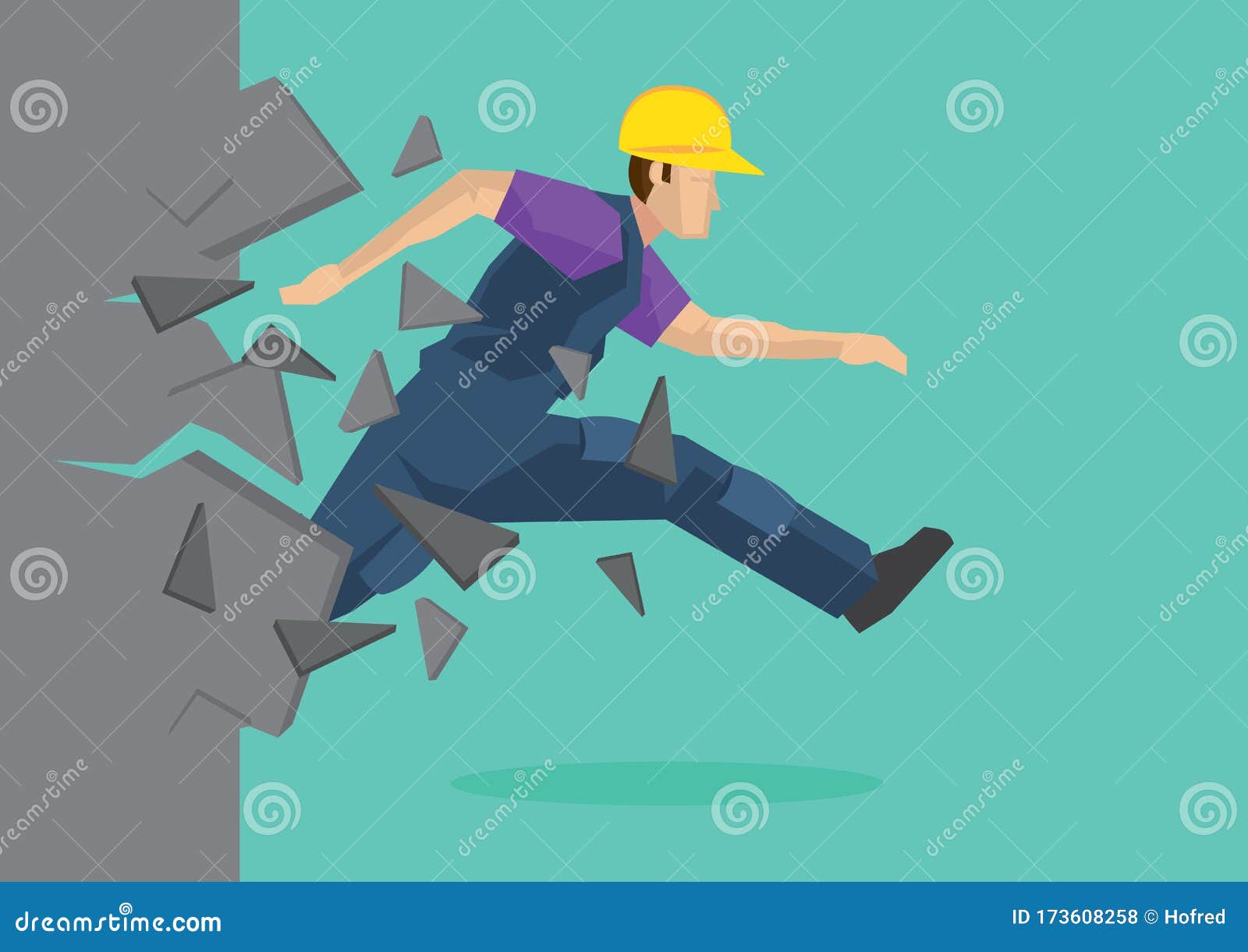 Illustration of a Construction Worker Breaking through the Wall ...