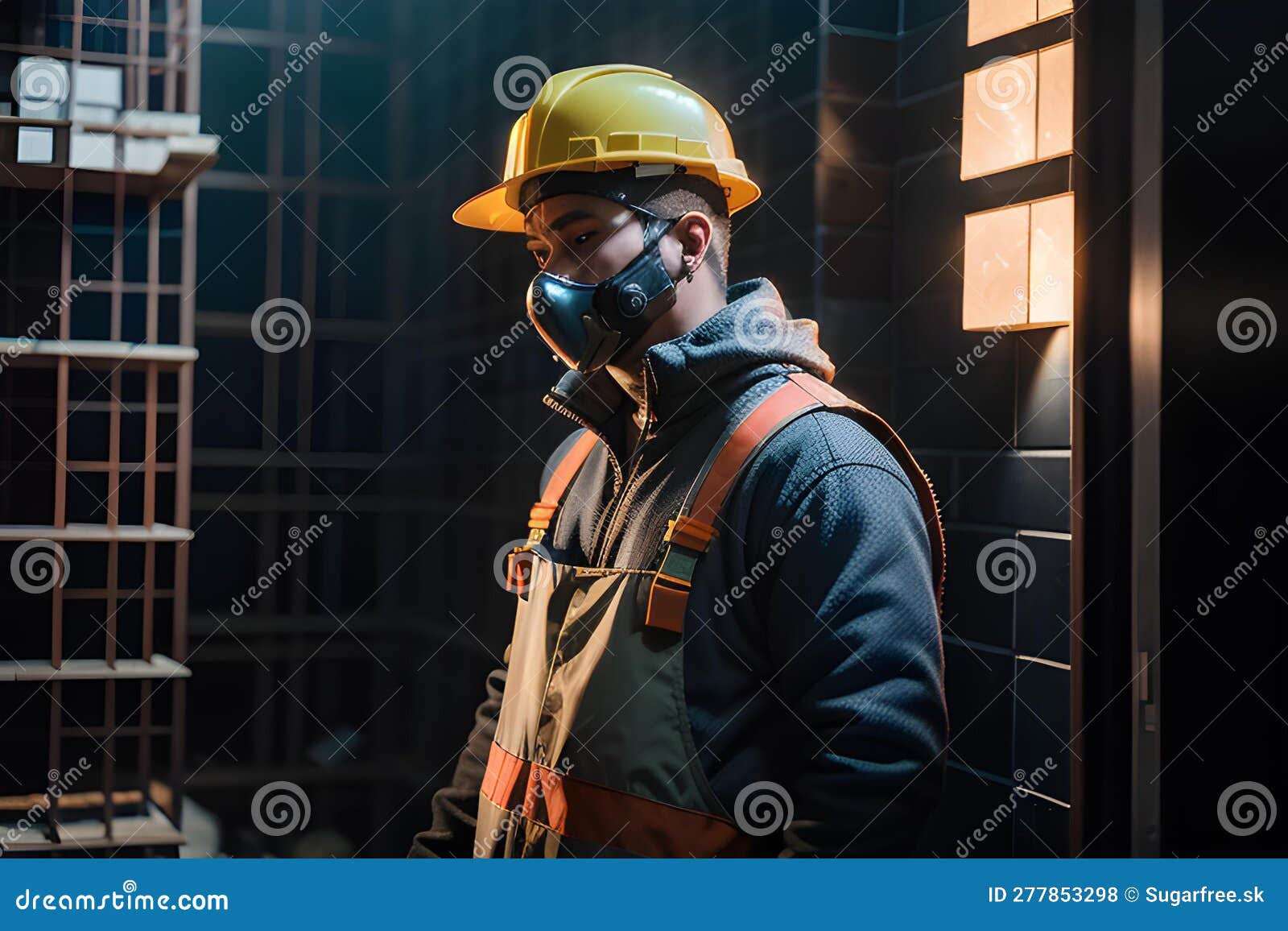 Illustration of Construction Worker Wearing Safety Helm and Vest Stock ...