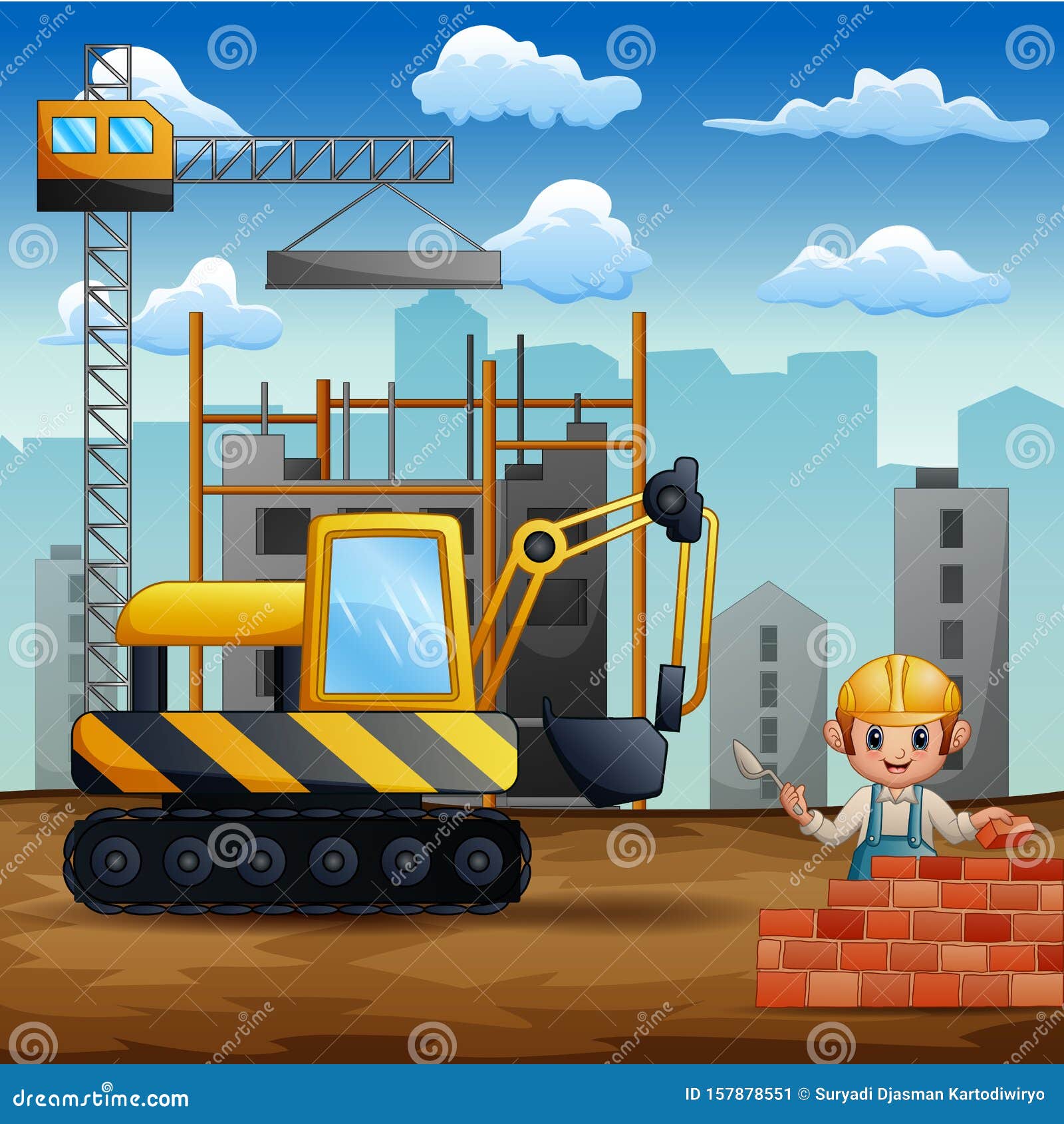 Illustration of Construction Workers at a Building Site Stock Vector ...