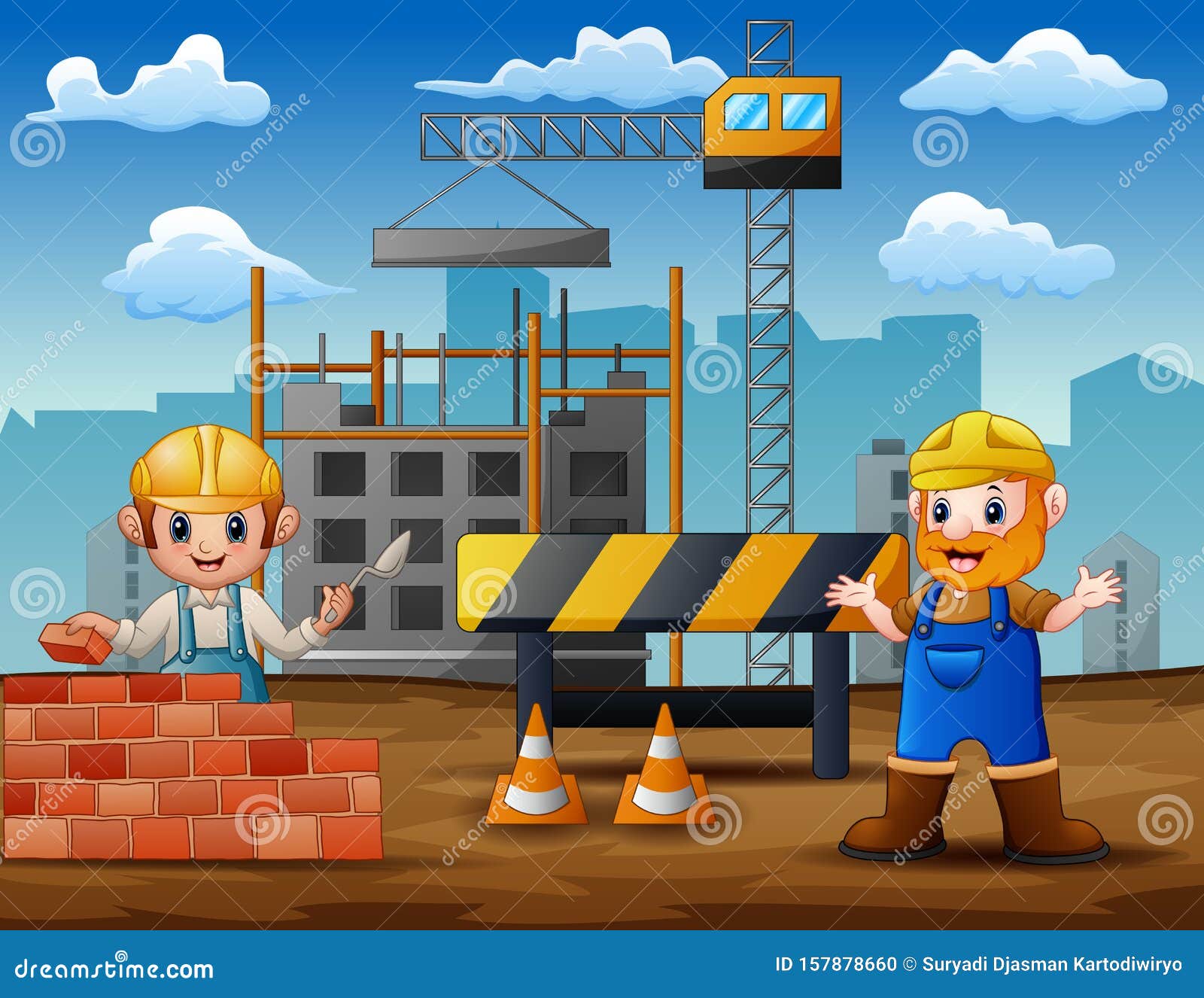 Illustration of Construction Workers at a Building Site Stock Vector ...