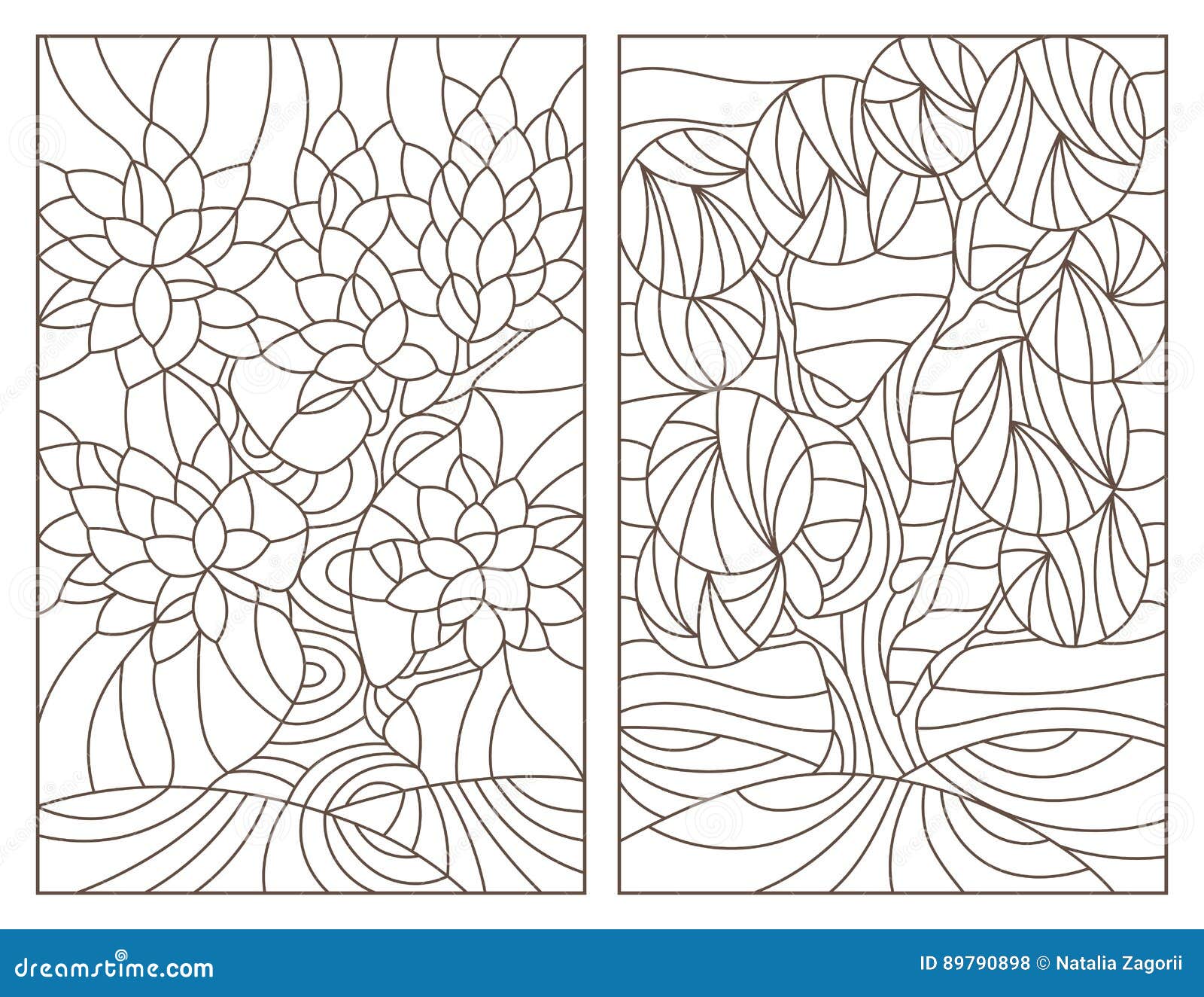 Illustration with Contour Set of Stained Glass with the Image of the ...