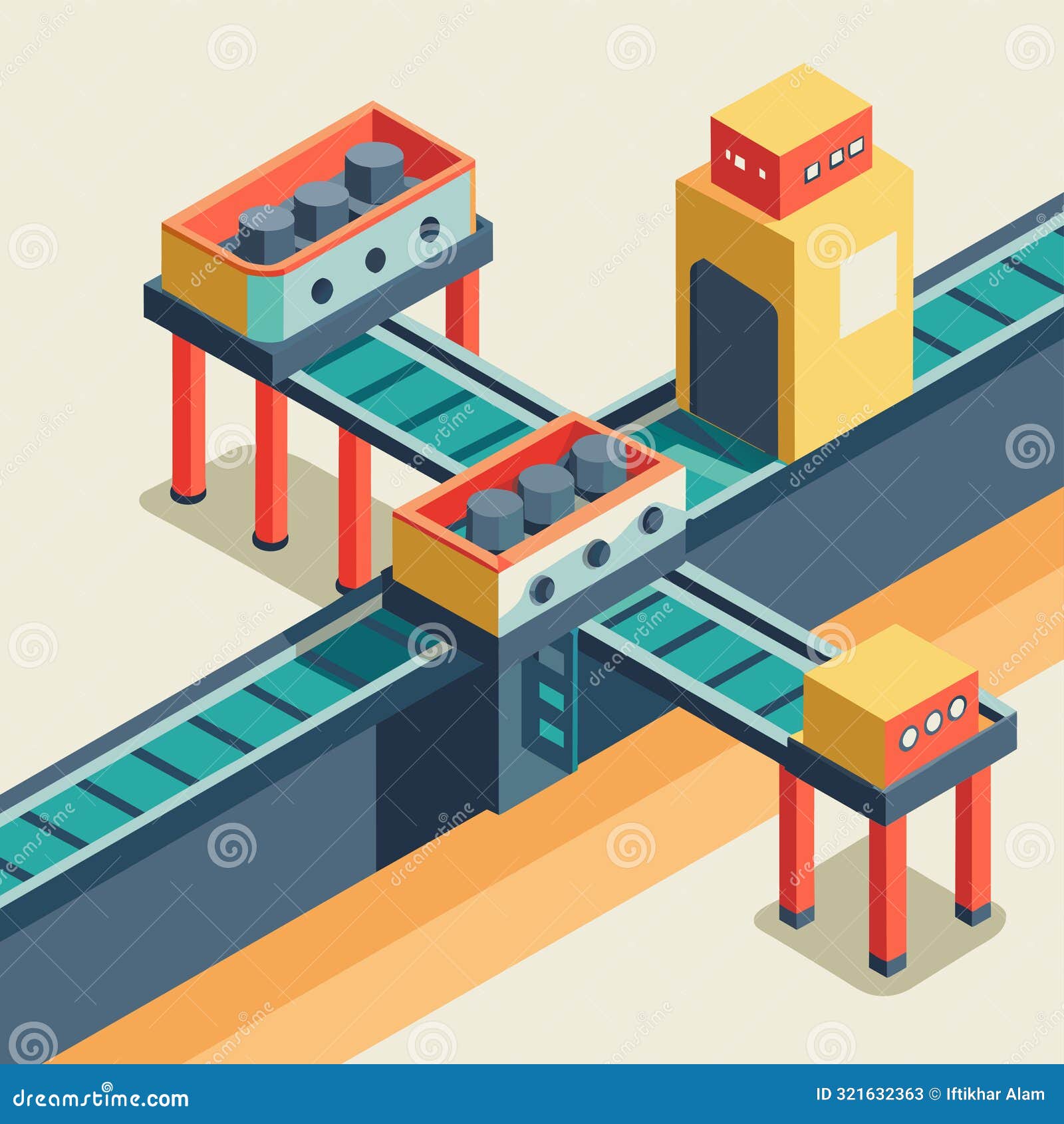 An Illustration of a Conveyor Belt System, Rendered in a Minimalist ...