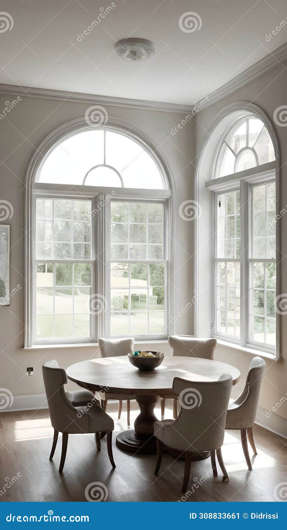 Corner of the White Dining Room with Arched Windows Stock Illustration ...