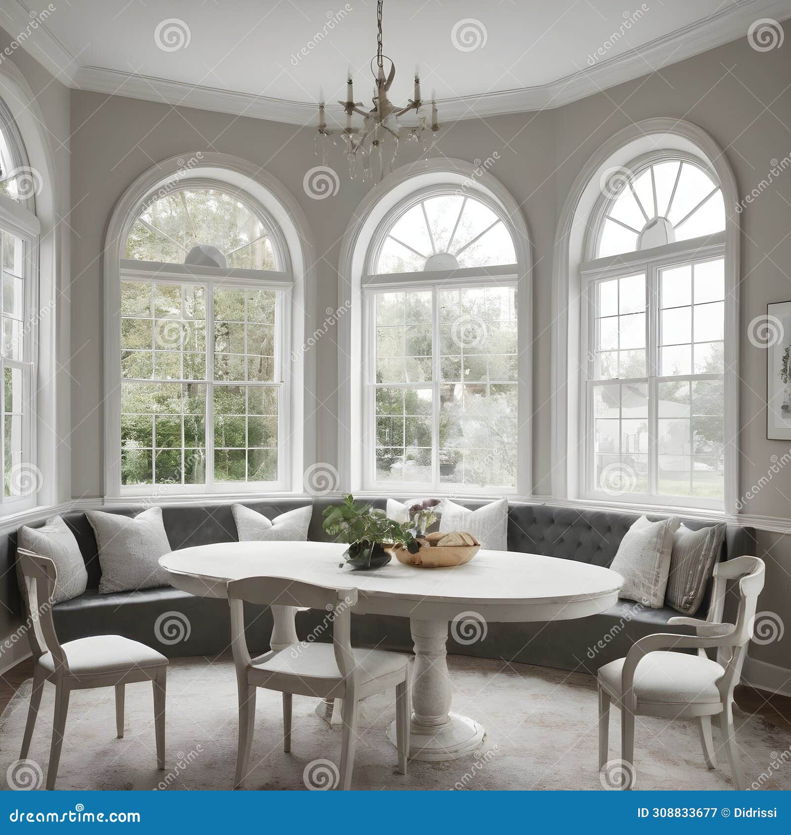 Corner of the White Dining Room with Arched Windows Stock Illustration ...