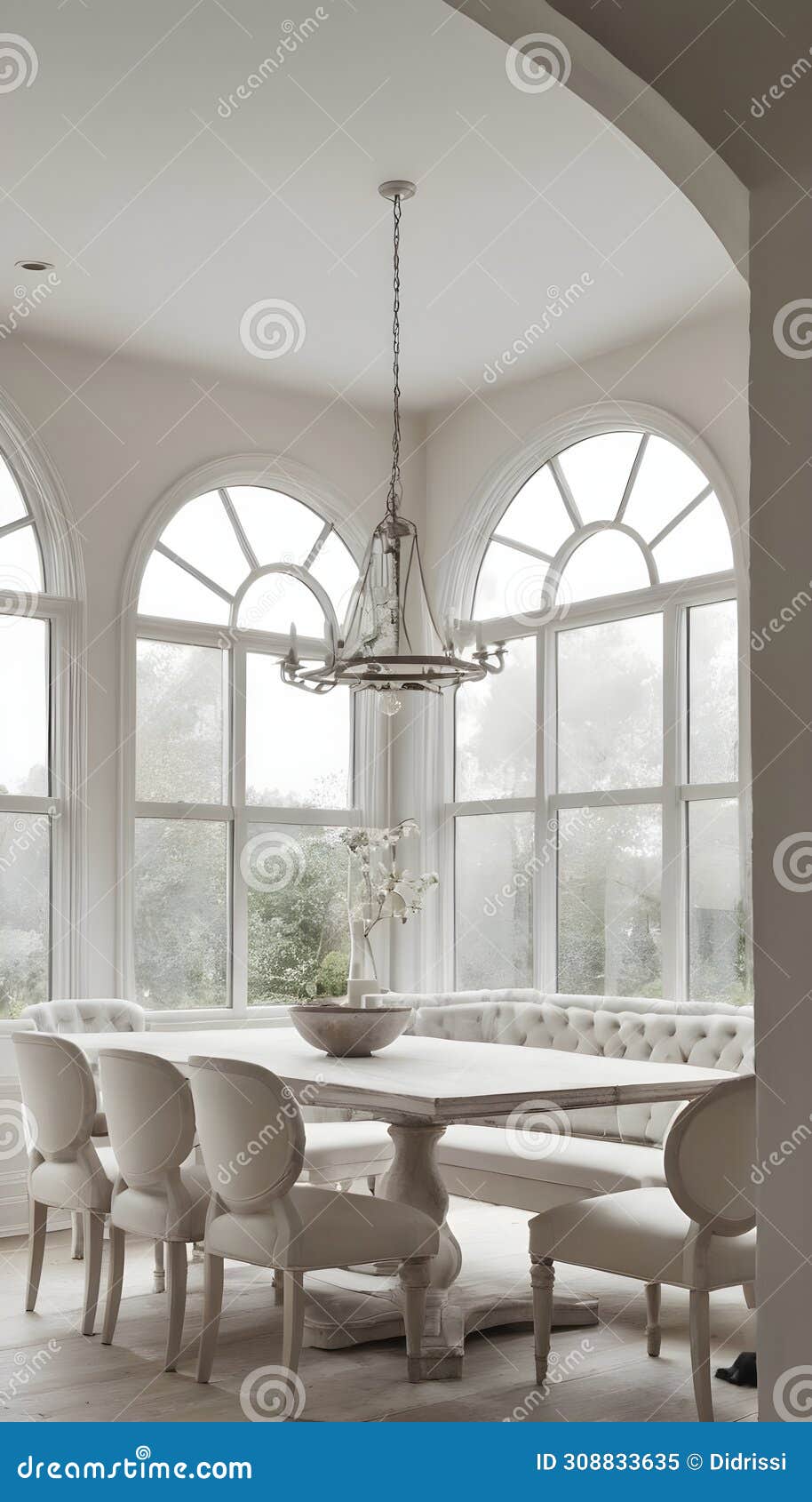 Corner of the White Dining Room with Arched Windows Stock Illustration ...