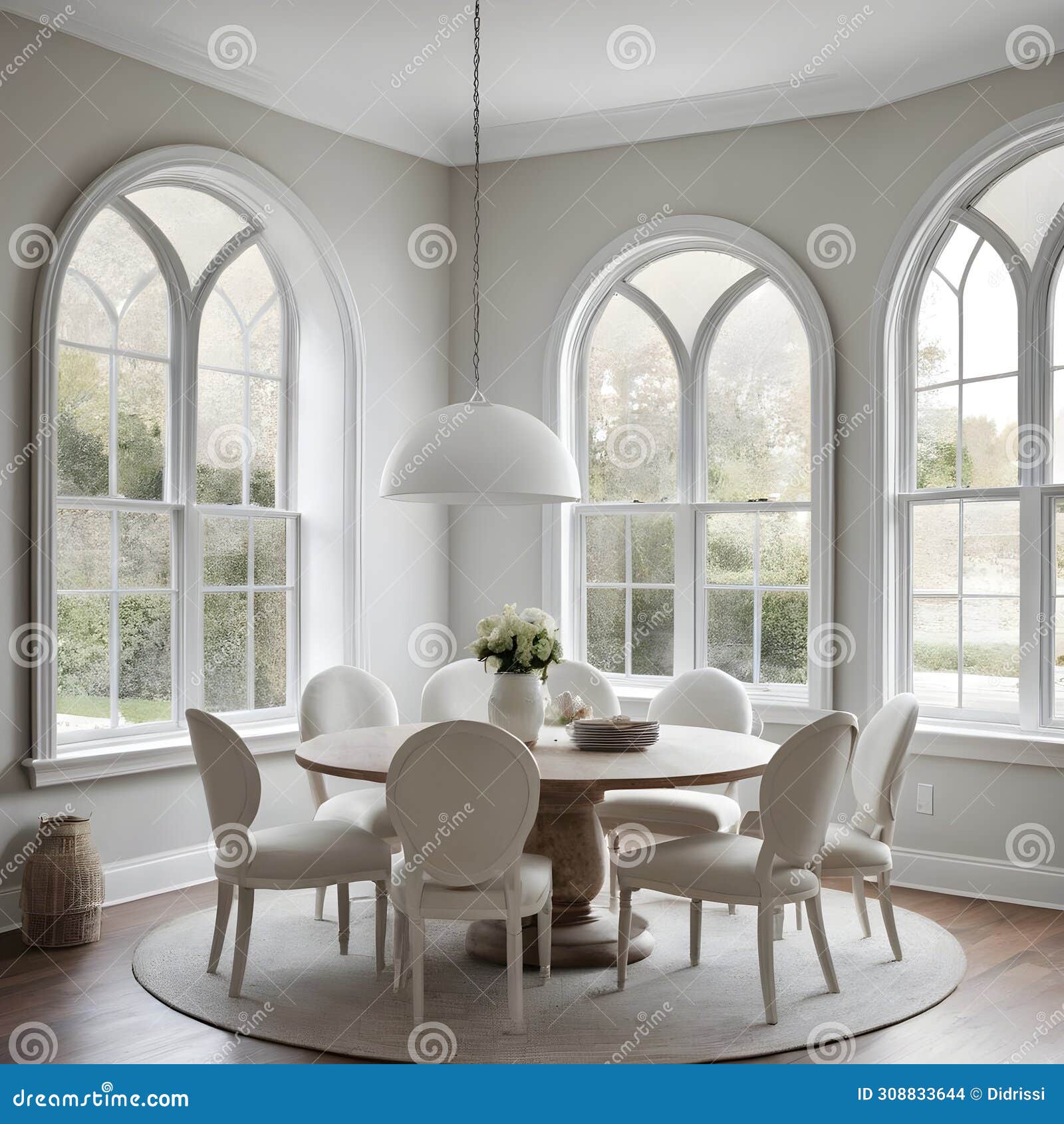 Corner of the White Dining Room with Arched Windows Stock Illustration ...