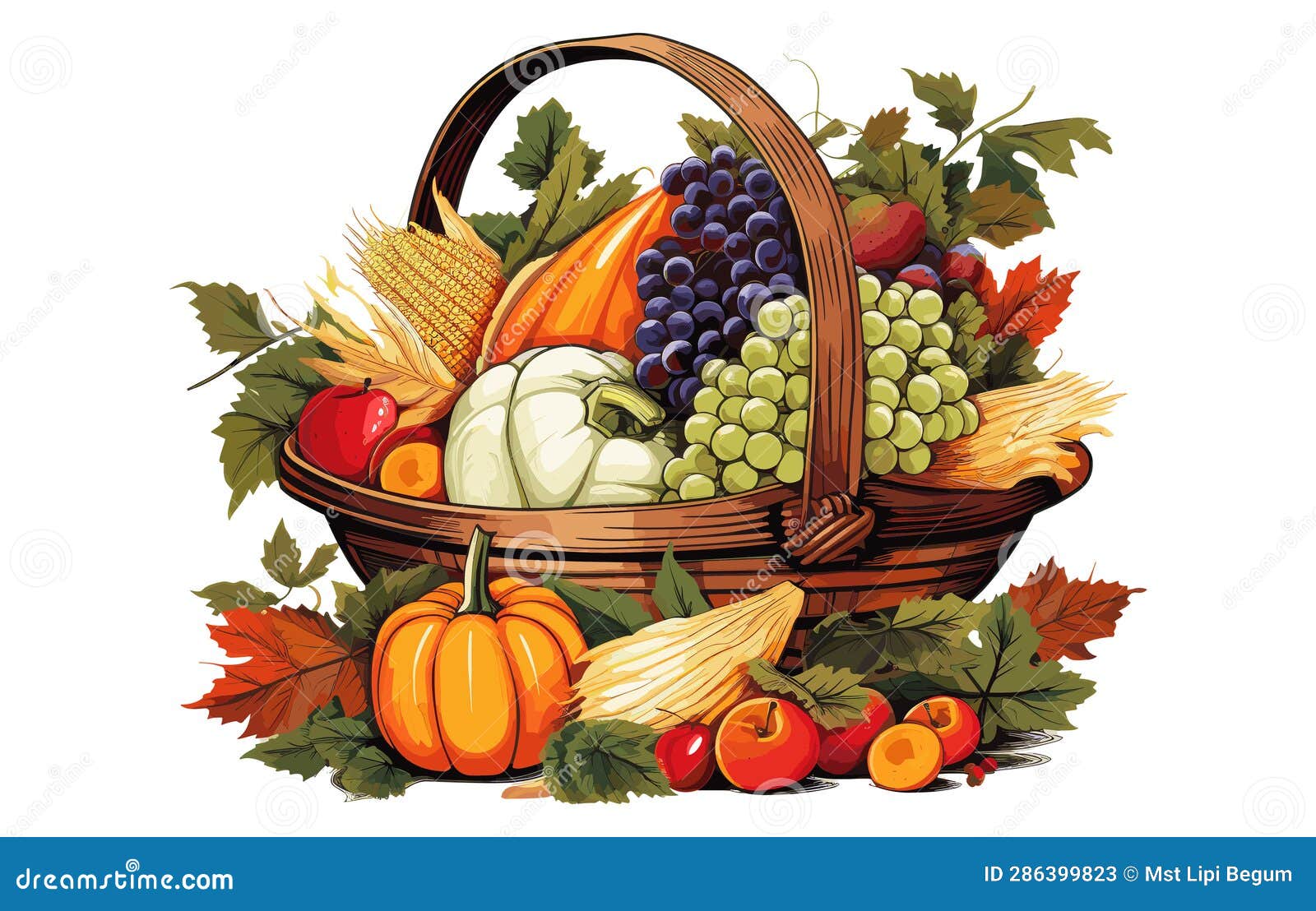 Illustration of a Cornucopia Filled with Vegetables and Decorated with ...