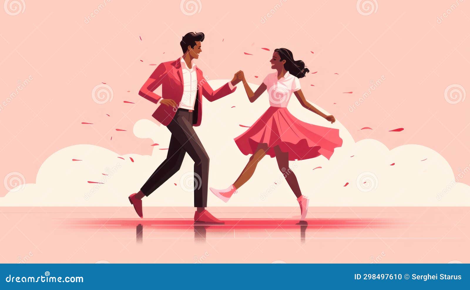 An Illustration of a Couple Dancing in Pink, AI Stock Illustration ...