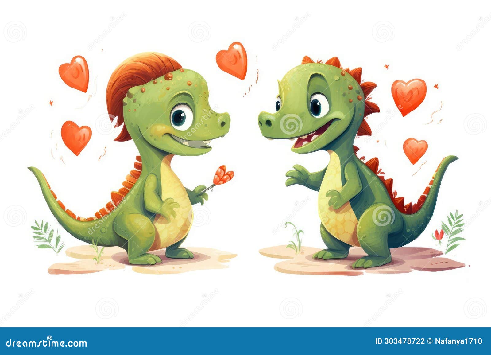 Illustration of a Couple of Lovers Dinosaurs. Stock Illustration ...