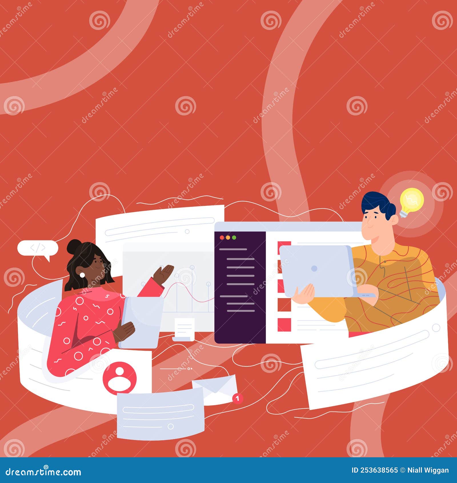 Illustration of Couple Speaking in Chat Cloud Exchanging Messages ...