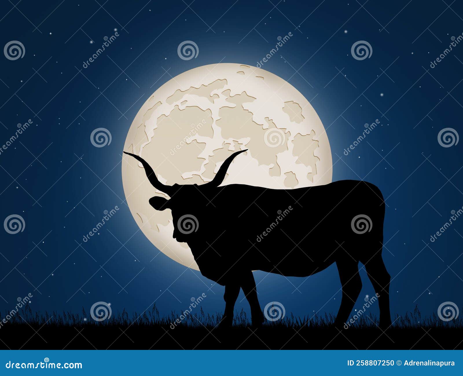 Cow Silhouette in the Moonlight Stock Illustration - Illustration of ...