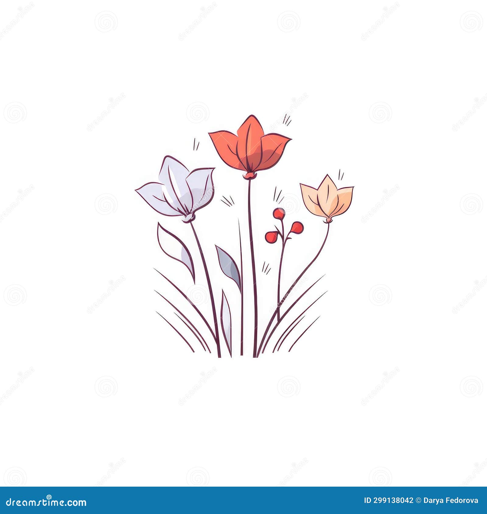 Illustration of Cozy Flowers on White Background. Stock Illustration ...