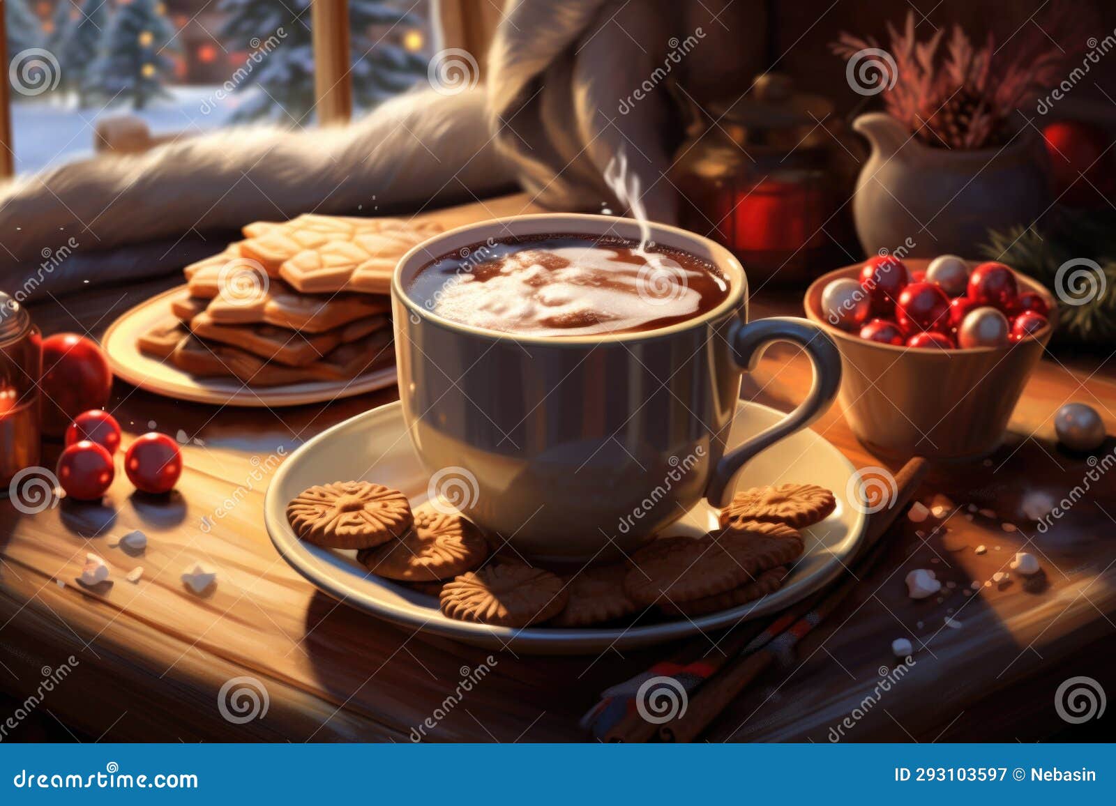 Illustration of a Cozy Winter Evening with a Cup of Coffee and Cookies ...