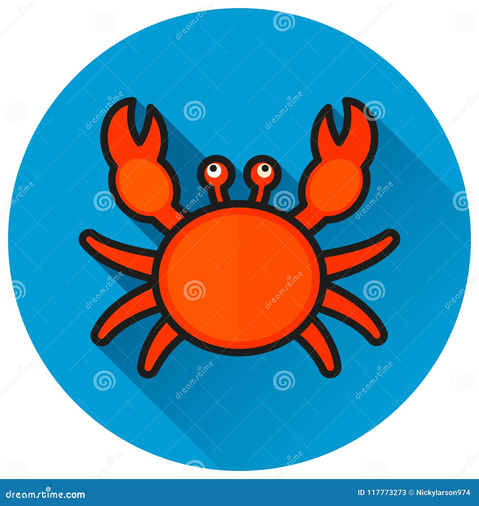 Crab circle blue flat icon stock vector. Illustration of ocean - 117773273