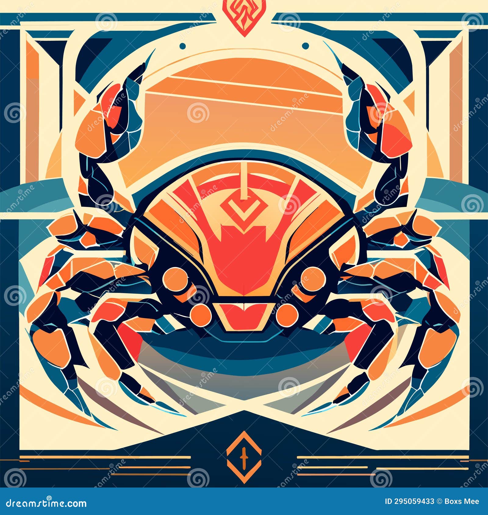 Illustration of a Crab on a Colored Background with a Geometric Pattern ...