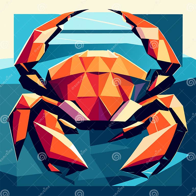 Illustration of a Crab in a Low Poly Style on a Blue Background ...