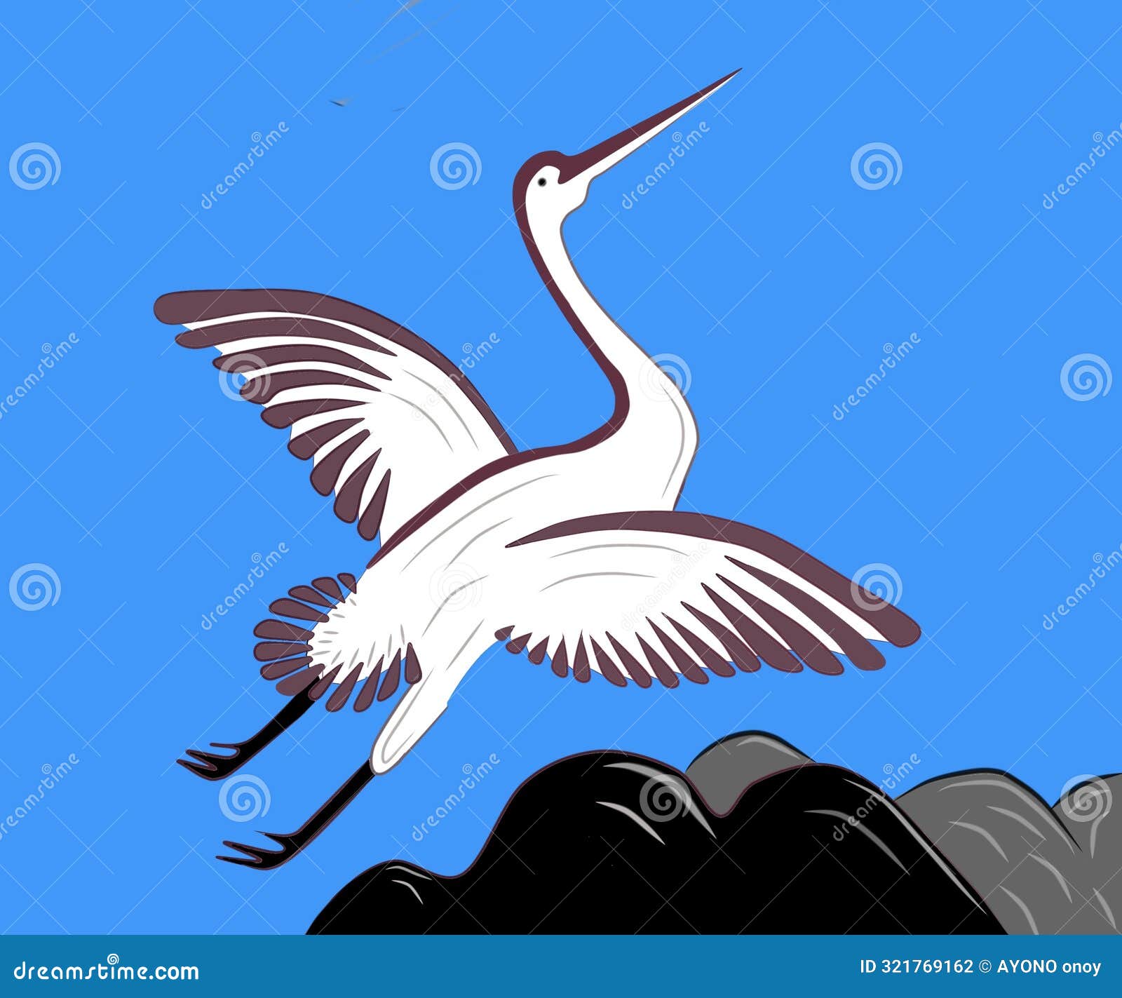 Crane Flying, Spreading Wings. Beautiful Bird Soaring In Sky, Long Beak ...