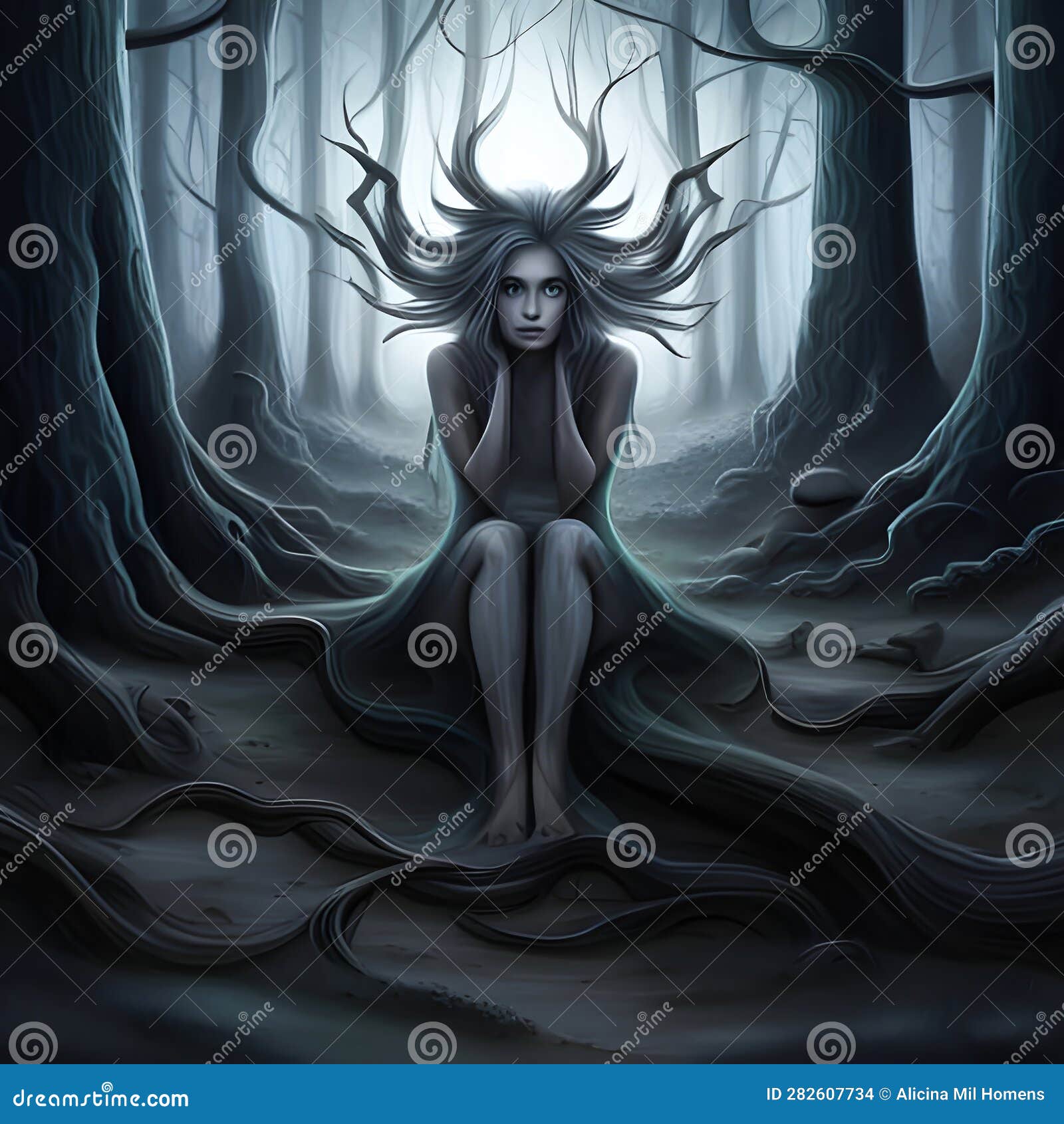 Illustration Created by AI Generator of a Spooky Forest, with Female ...