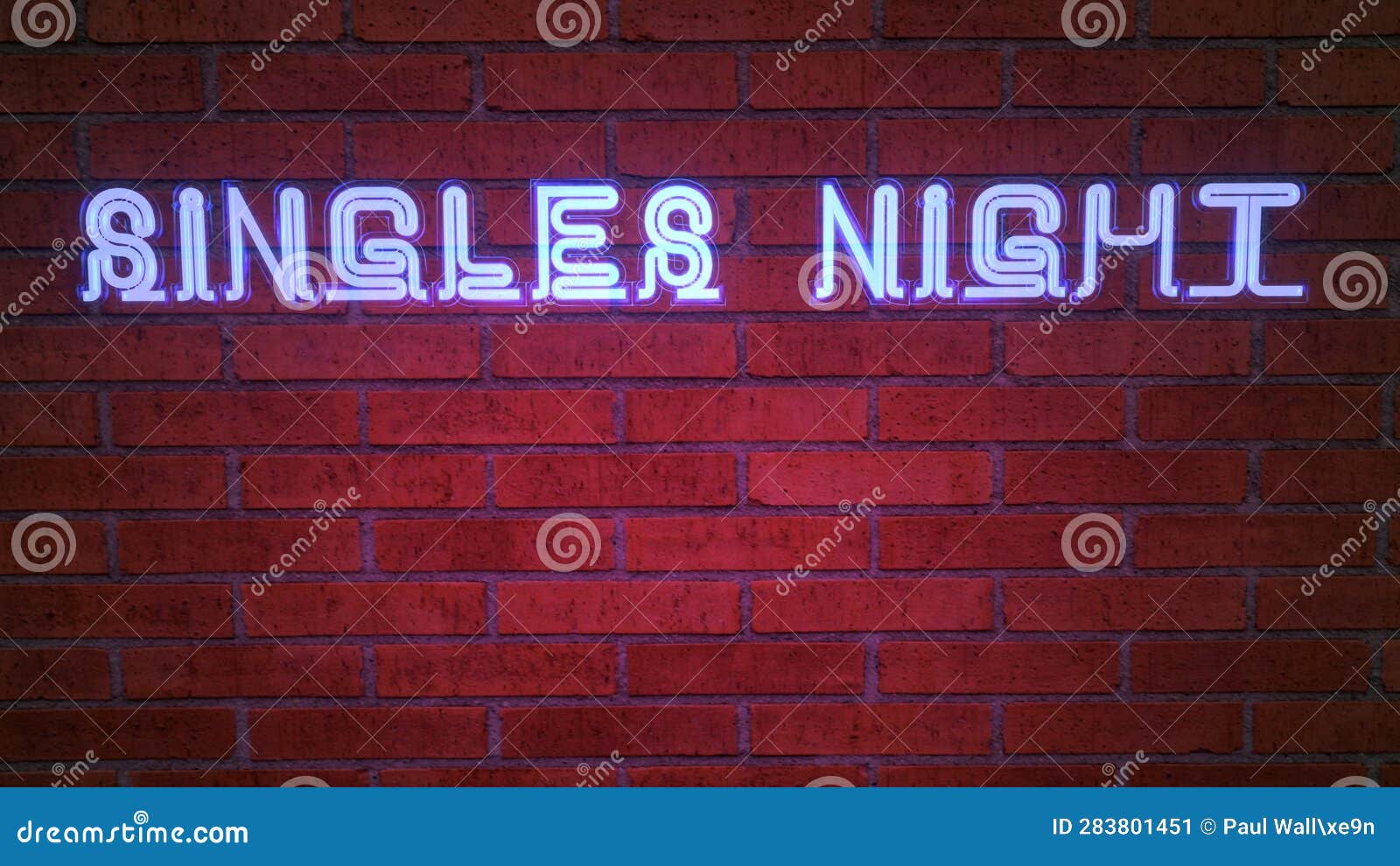 Illustration Text "SINGLES NIGHT" on a Brick Wall Facade. 3d Rendering ...