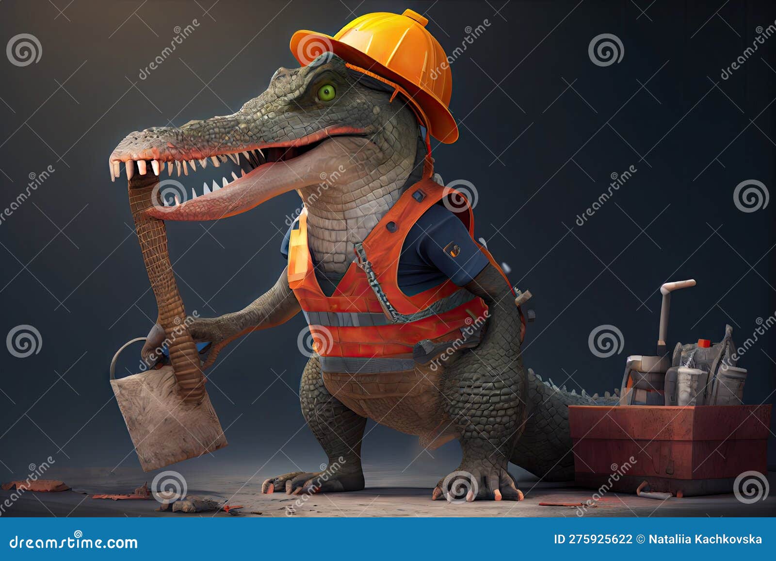 Crocodile Wearing a Construction Workers Uniform Stock Illustration - Illustration of holding ...