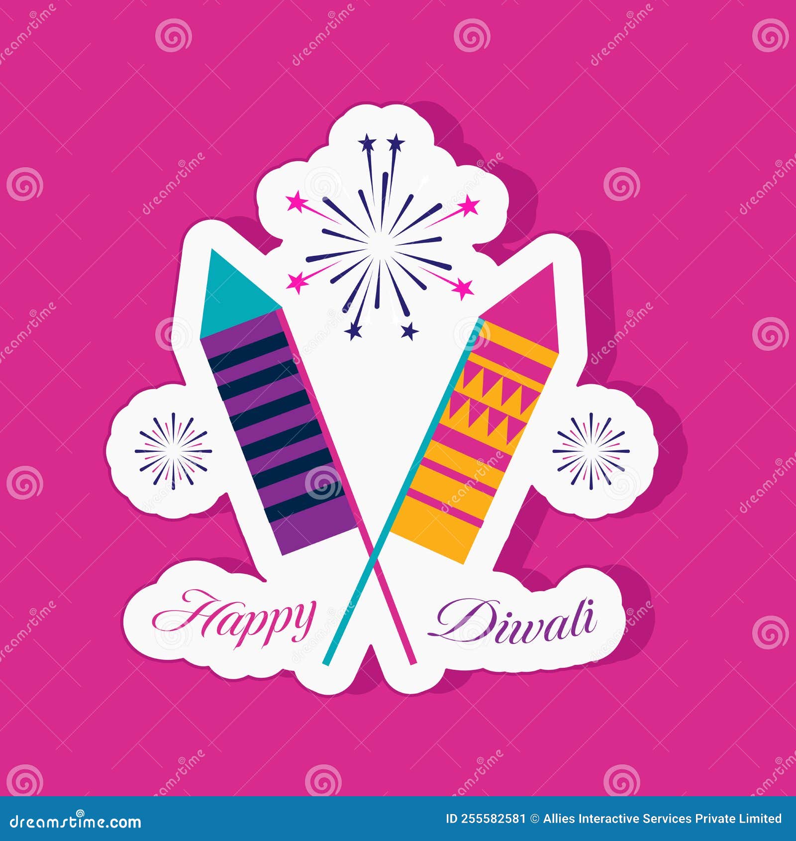 Illustration of Cross Firecracker Rocket with Fireworks Pink Background ...