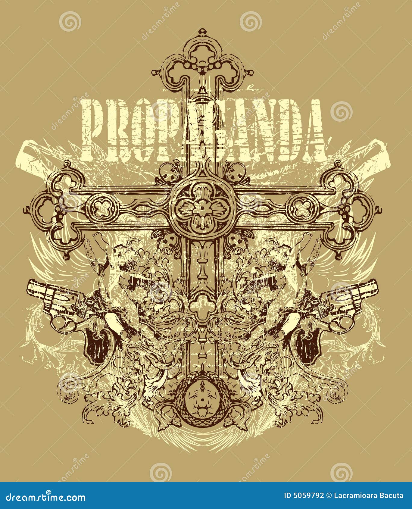 Illustration of Cross and Guns Stock Vector - Illustration of detailed ...