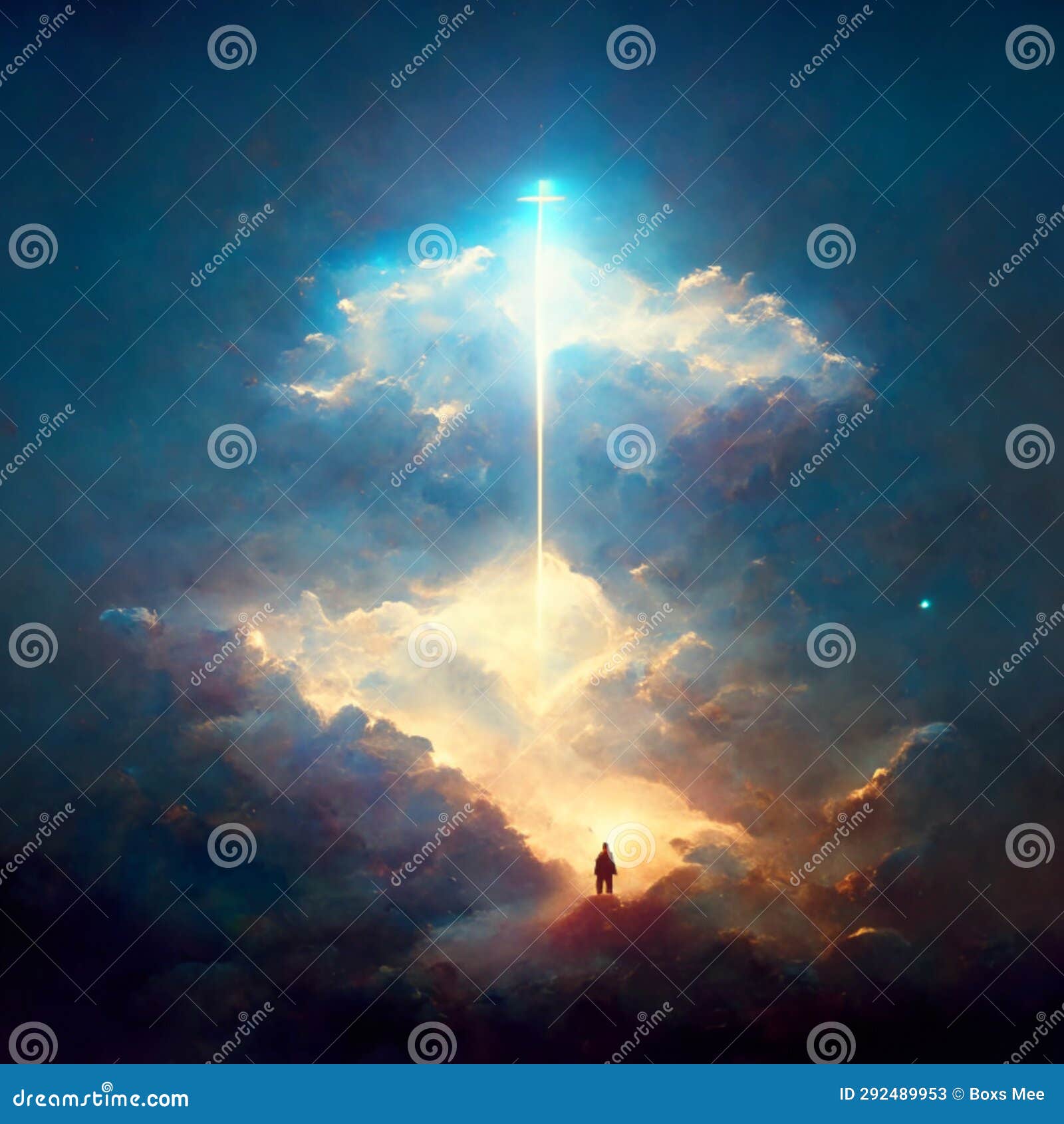 Illustration of a Cross in the Sky with Clouds and Rays of Light AI ...