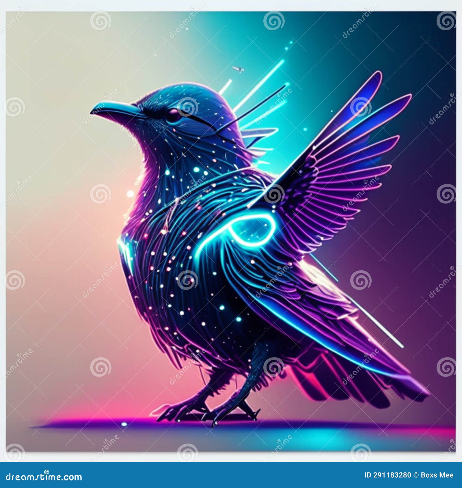 Illustration of a Crow with a Neon Effect. Vector Illustration Stock ...
