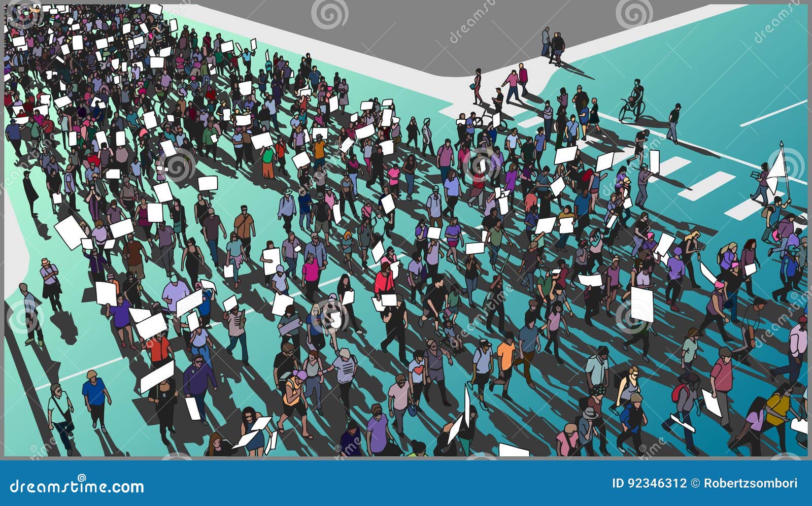 Illustration of Crowd March for Human Rights with Blank Signs Stock ...