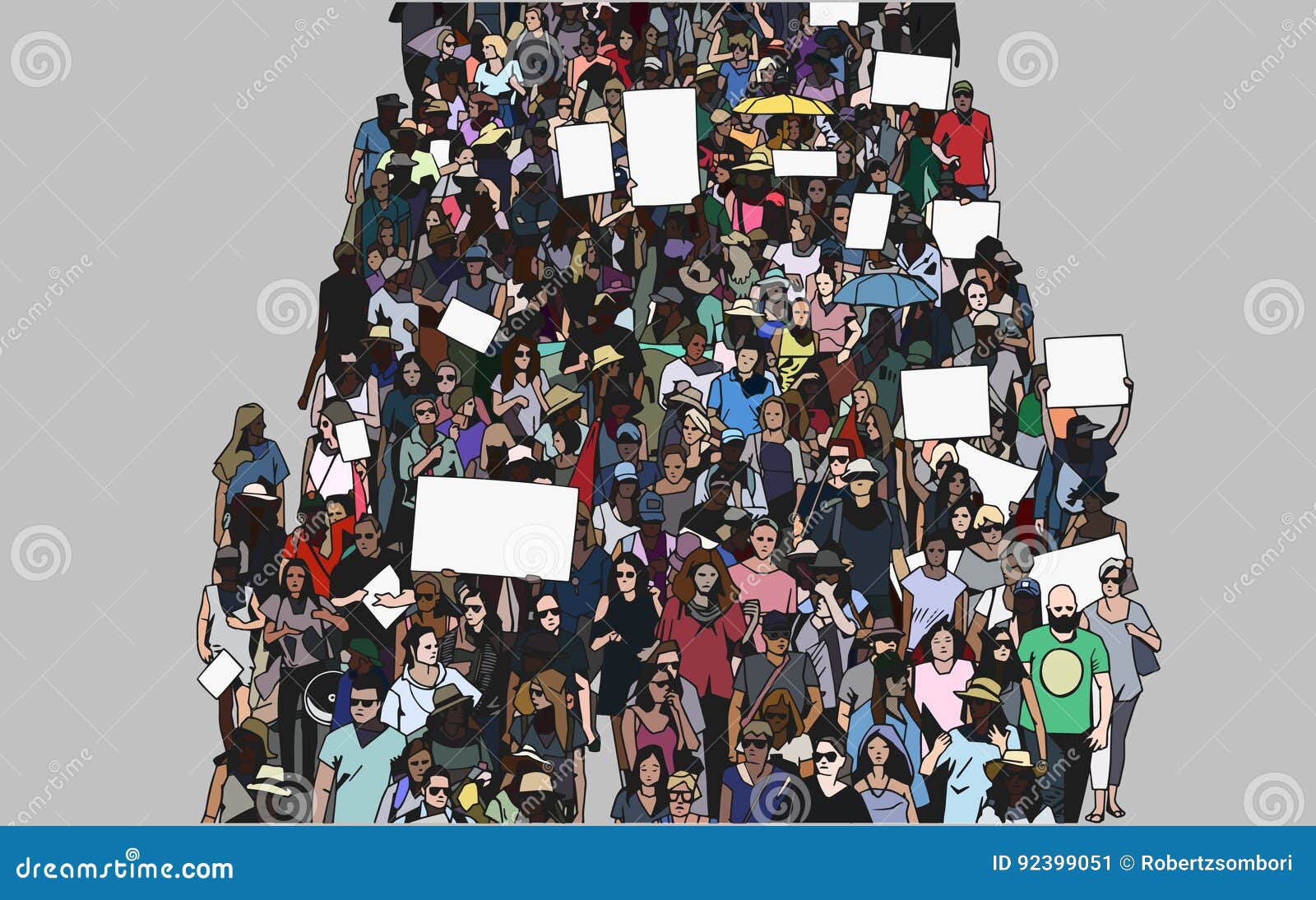 Illustration of Crowd Marching and Demonstrating with Blank Signs and ...