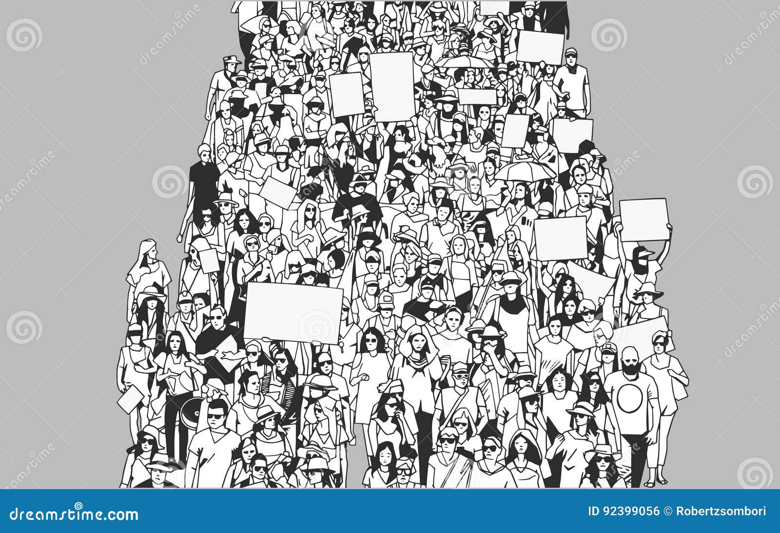 Illustration of Crowd Marching and Demonstrating with Blank Signs and ...